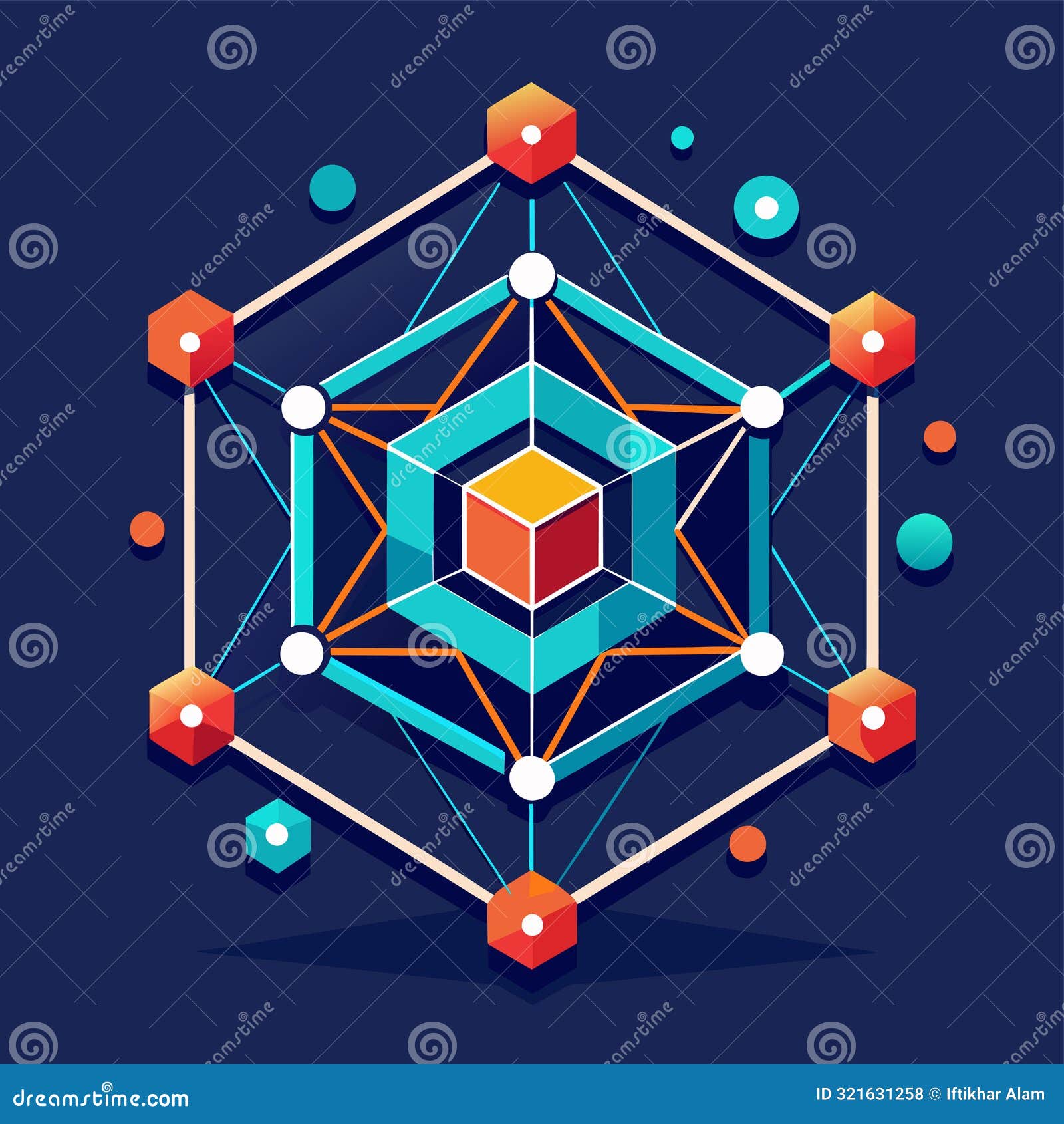 A Stylized Hexagon with Multiple Layers and Lines, Showing Connected ...