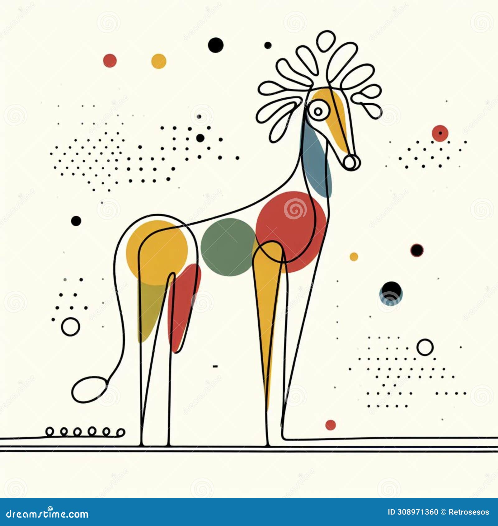 Stylized Horse , Continuous Line Art, Basic Geometric Form, Exaggerated ...