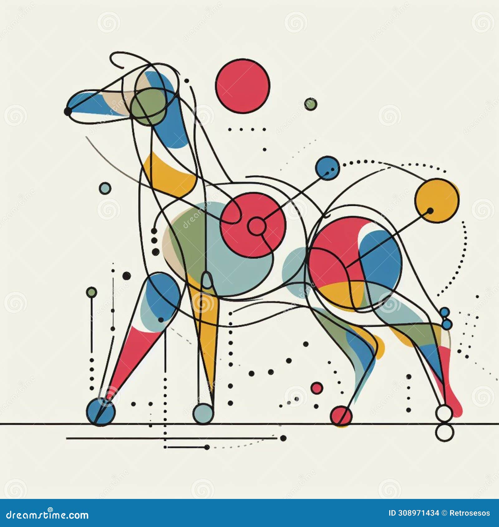 Stylized Horse , Continuous Line Art, Basic Geometric Form, Exaggerated ...