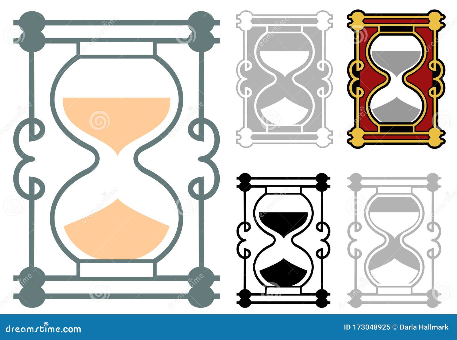 Stylized Hourglass Emblem with a Set of Variations Stock Vector ...