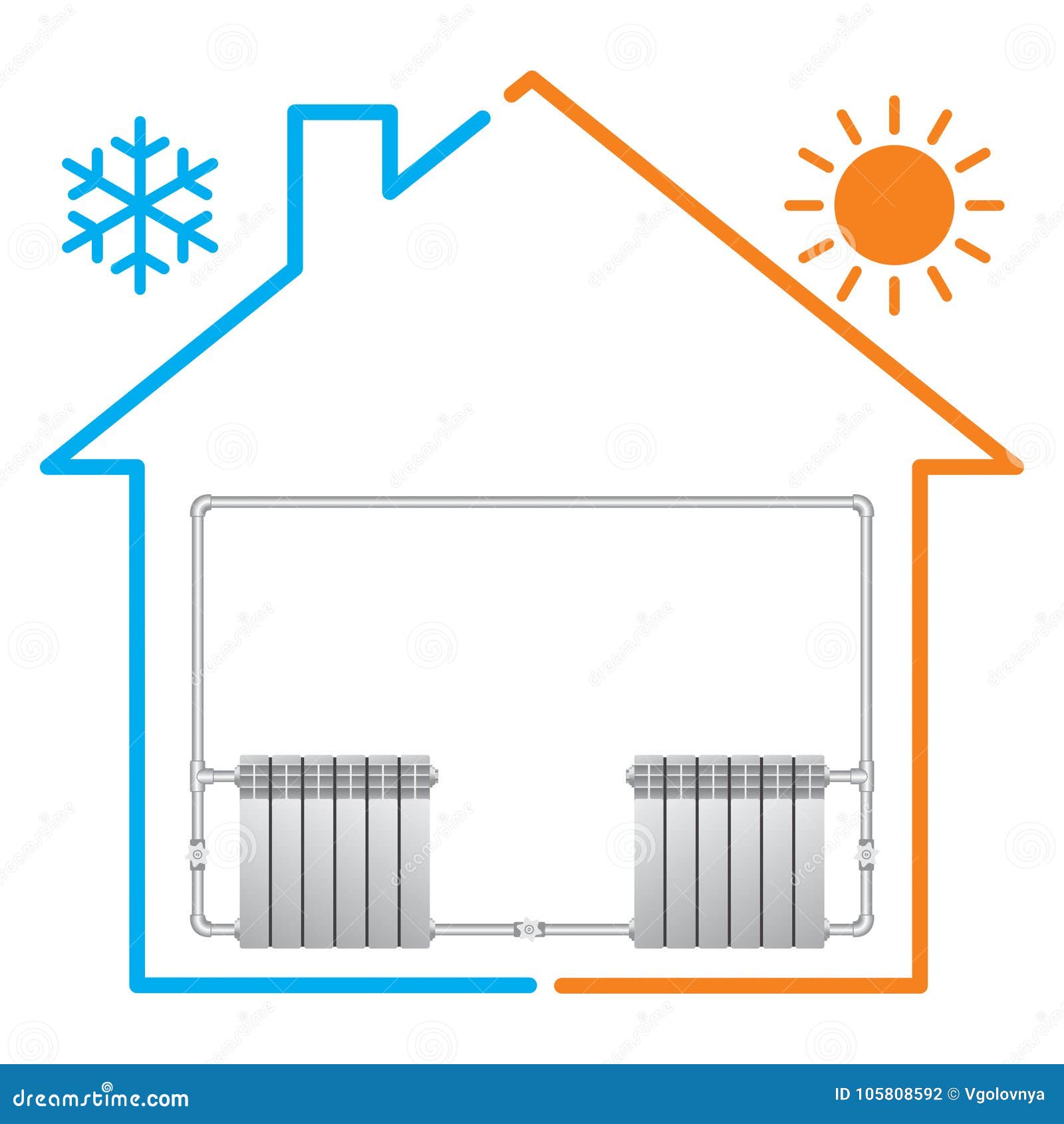 Stylized House with Heating System Stock Vector - Illustration of blue ...