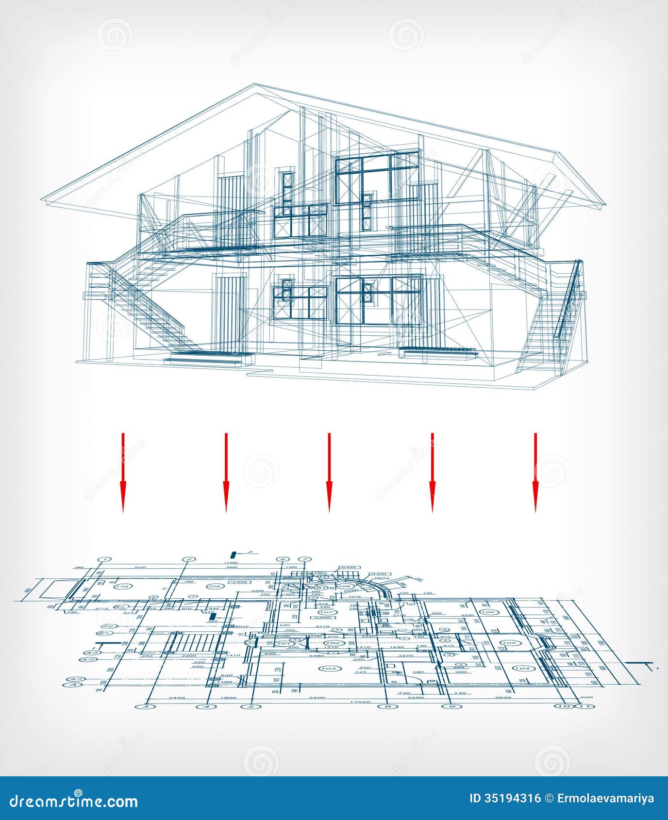 Stylized House Model with Floor Plan. Vector Stock Vector ...