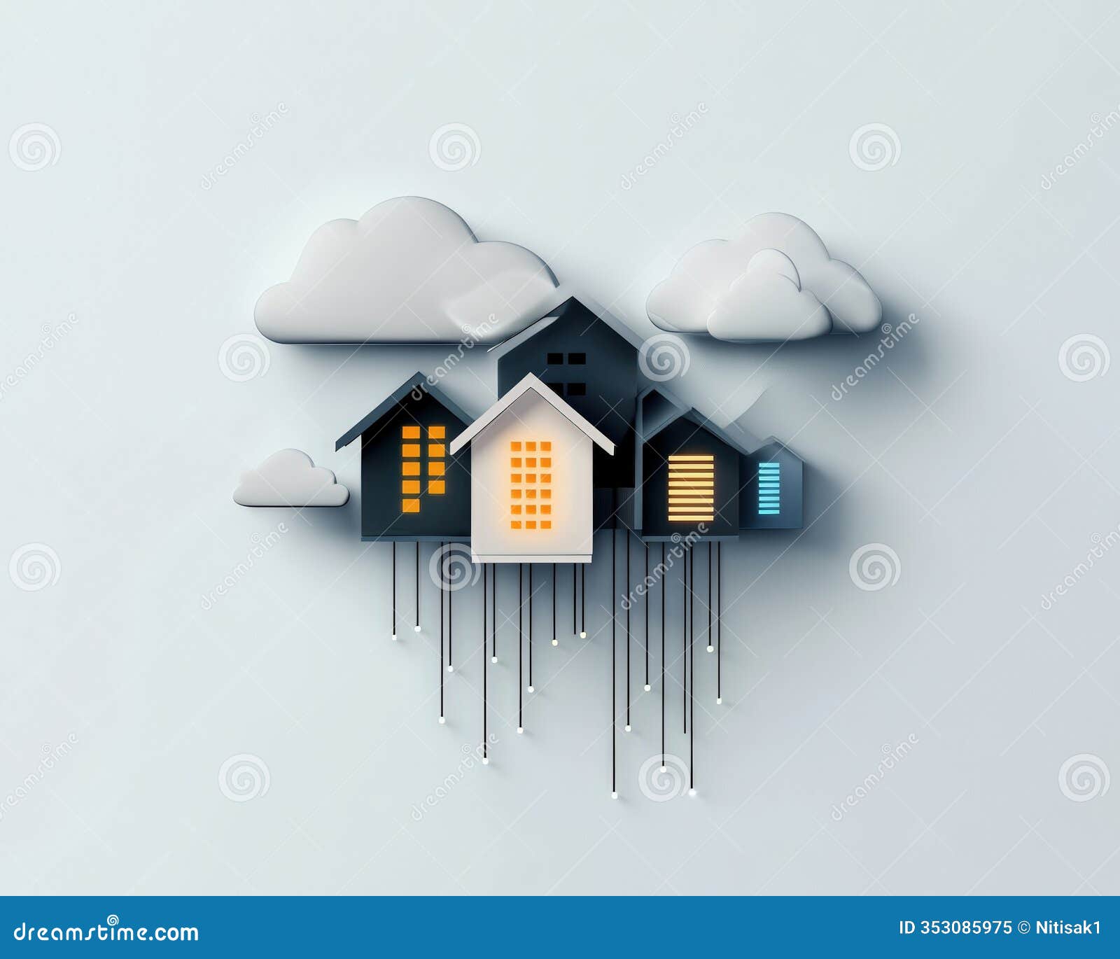 Stylized Houses with Clouds Modern Design Stock Illustration ...