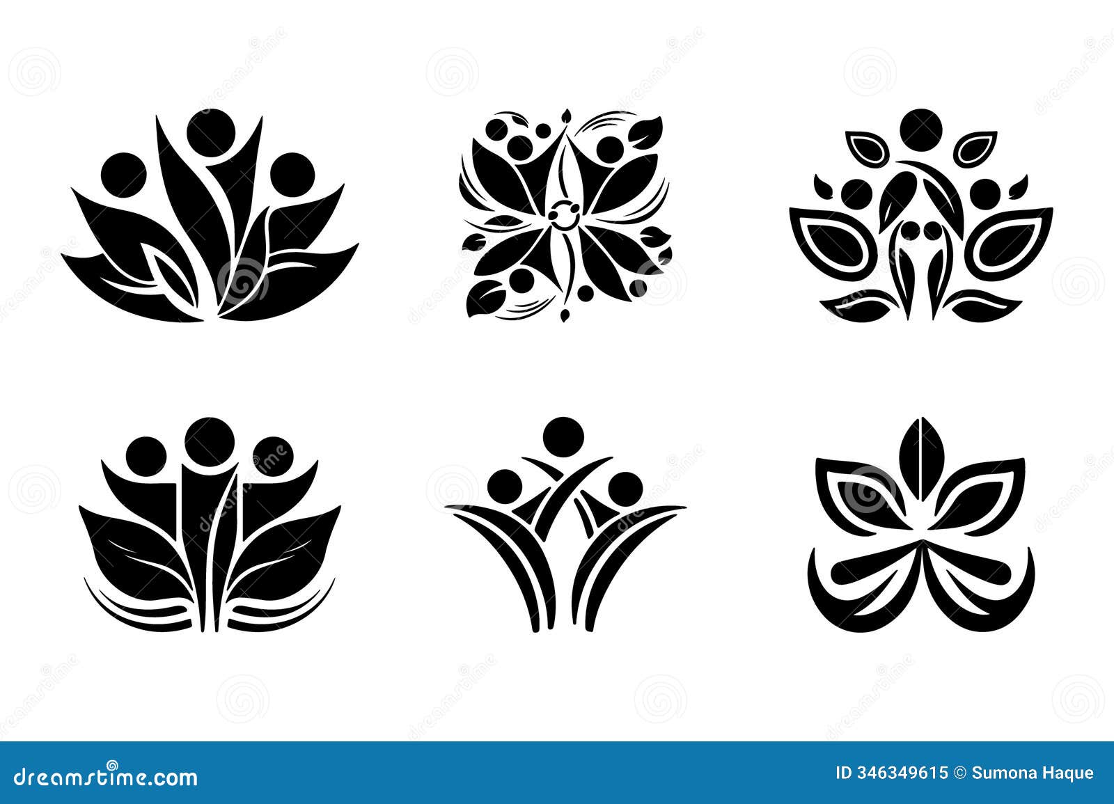 Stylized Human Figures Logo With Leaf Shapes And Unity Symbol In Black ...