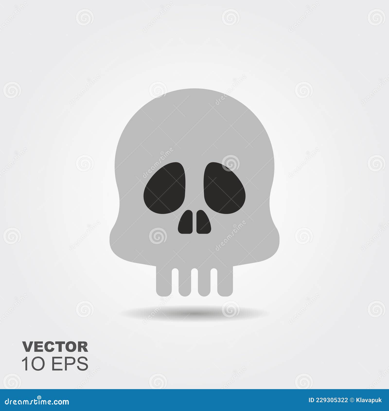 Stylized Human Skull. Flat Silhouette Icon with Shadow Stock Vector ...