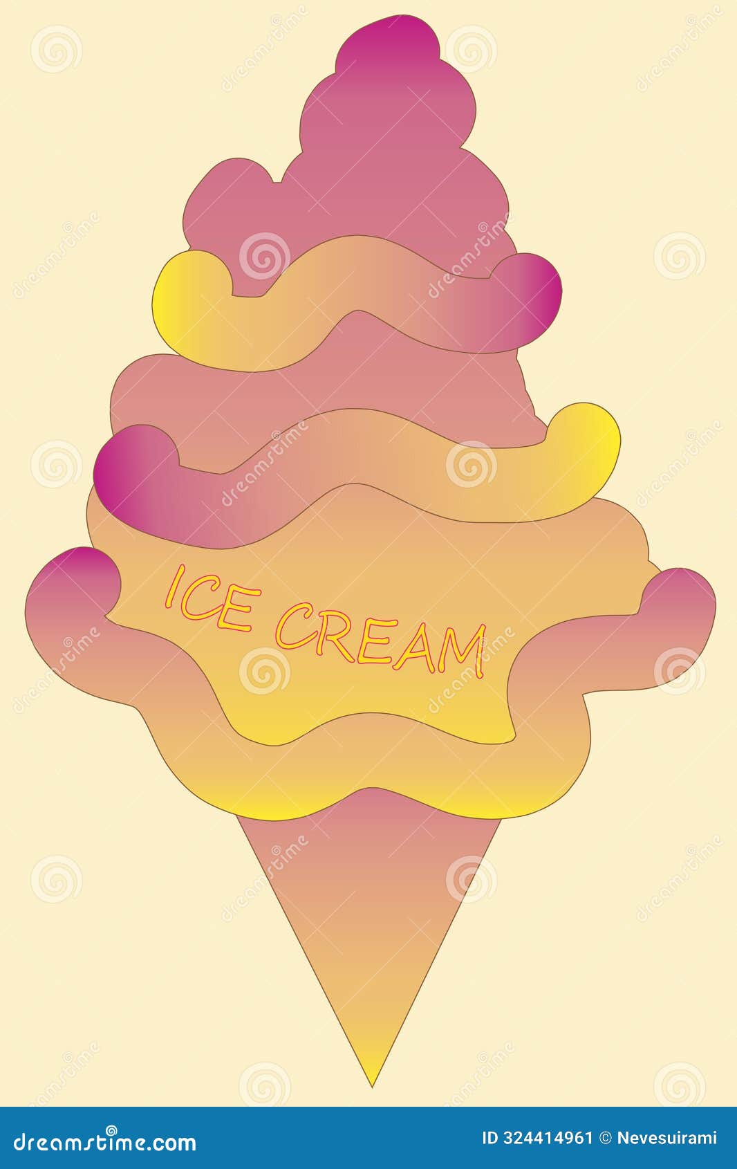 Stylized Ice Cream in Multicolored Cone with Text Stock Illustration ...