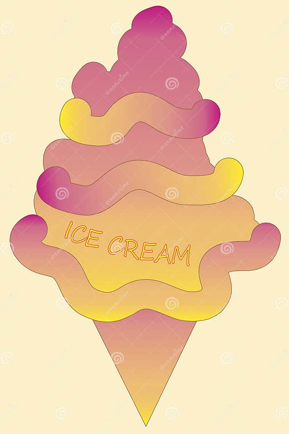Stylized Ice Cream in Multicolored Cone with Text Stock Illustration ...