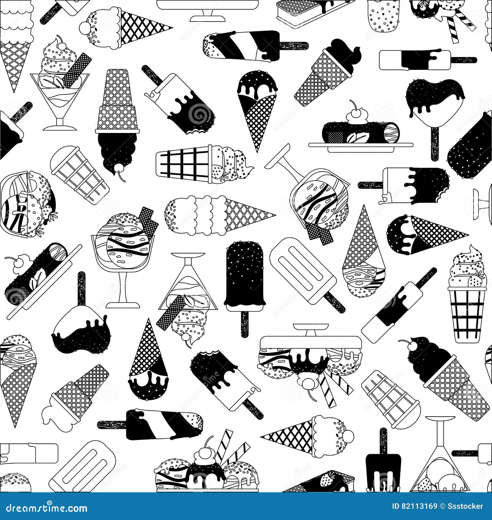Stylized Ice Cream Seamless Pattern Stock Vector - Illustration of cold ...