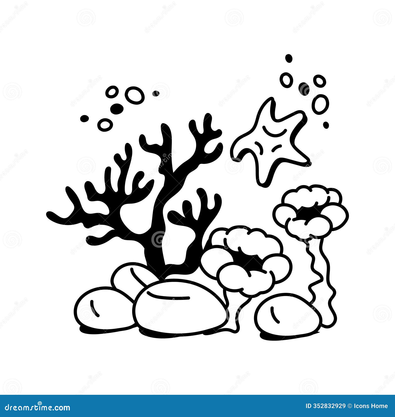Stylized Icon of Coral Reef with Underwater Plants and Rocks Stock ...