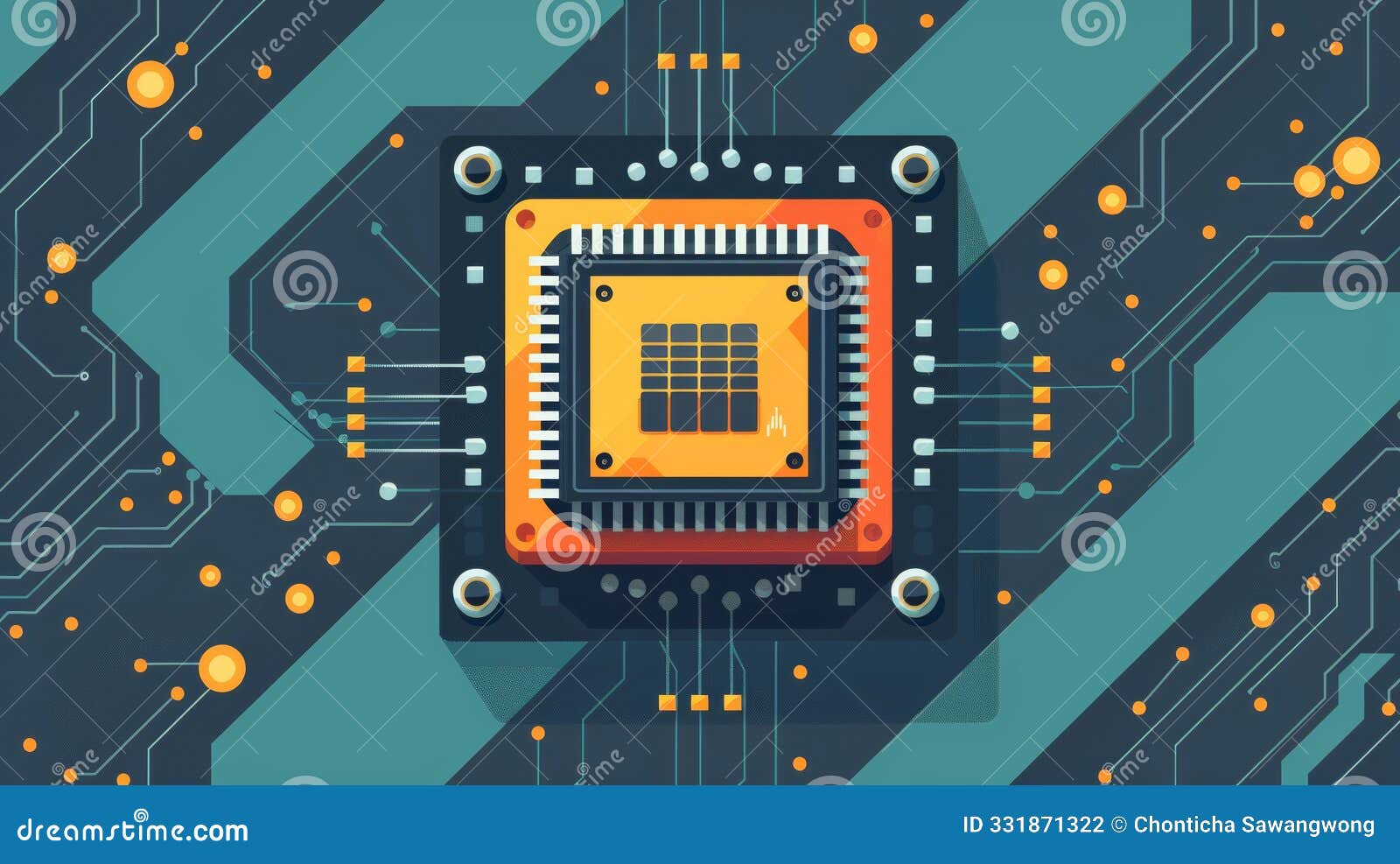 A Stylized Illustration of a Computer Processor on a Circuit Board ...