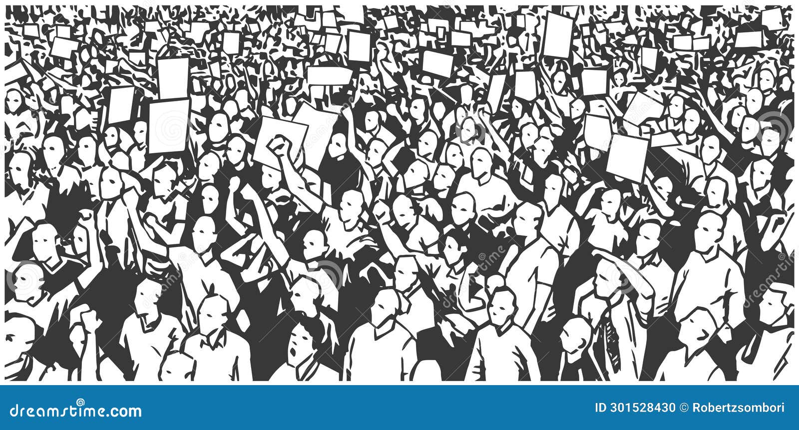 Stylized Illustration of Demonstrating Crowd in Perspective Stock ...