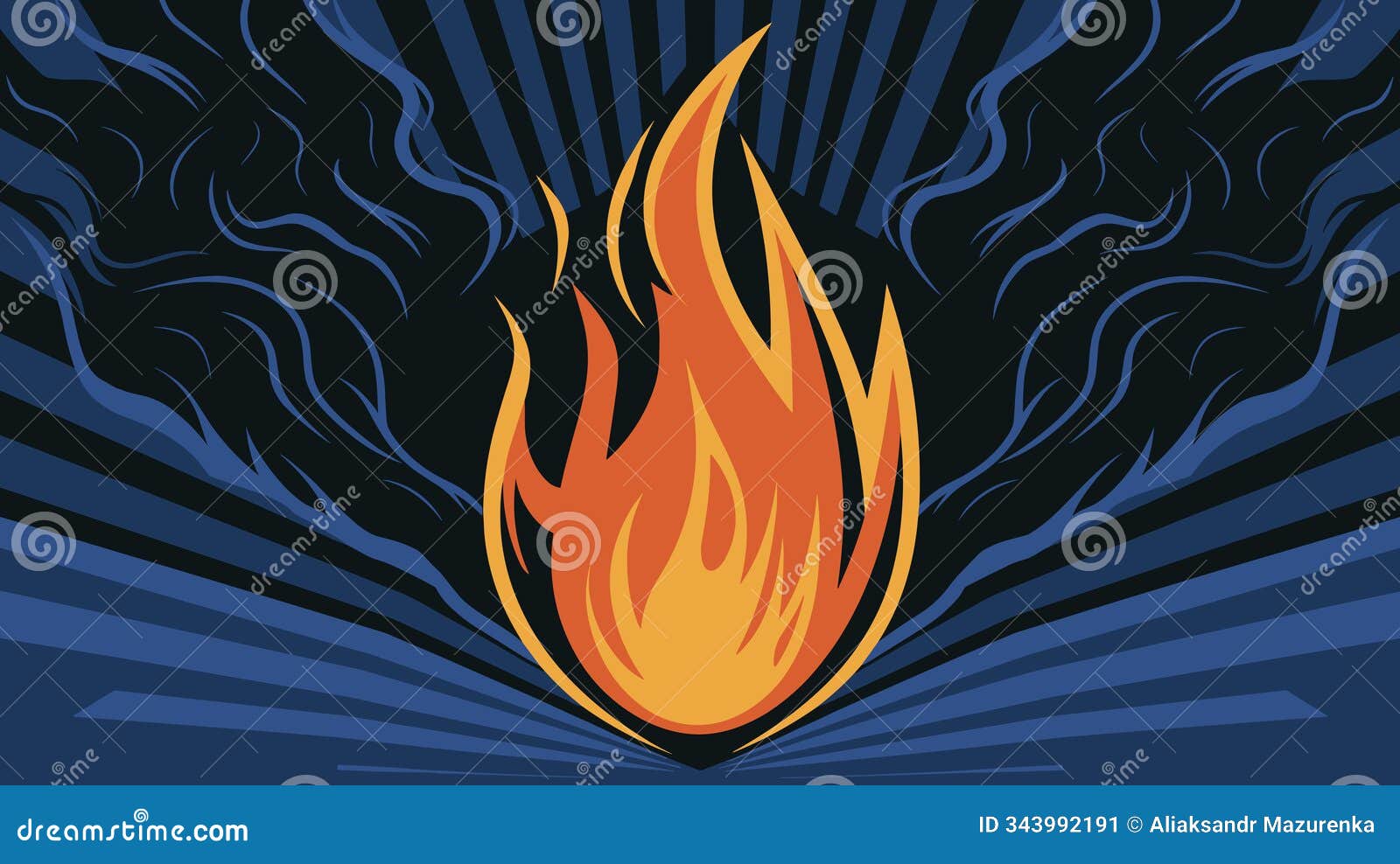 Stylized Illustration of Flame in Bold, Graphic Lines. Stock Vector ...