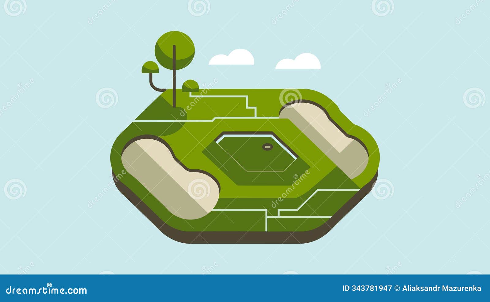 Stylized Illustration of Golf Course with Geometric Shapes and Single ...
