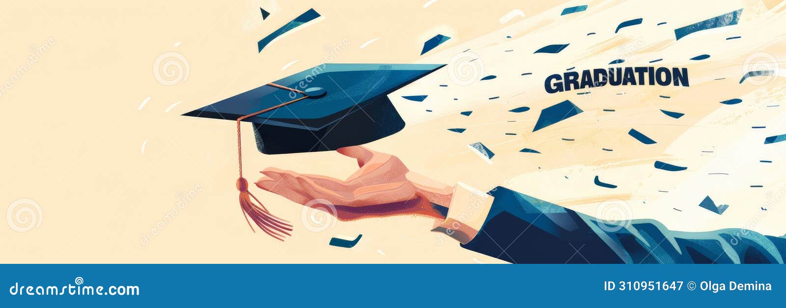 Stylized Illustration of a Hand Tossing a Graduation Cap, Modern Design ...