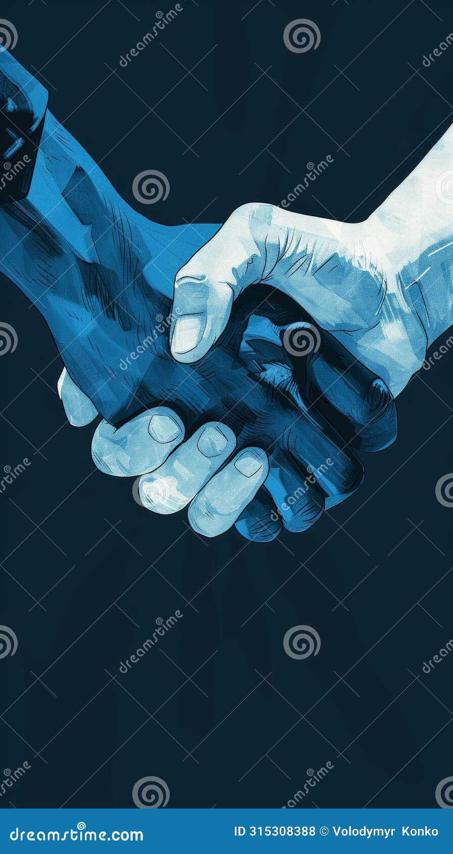 Stylized Illustration of a Handshake in Blue Tones Stock Photo - Image ...