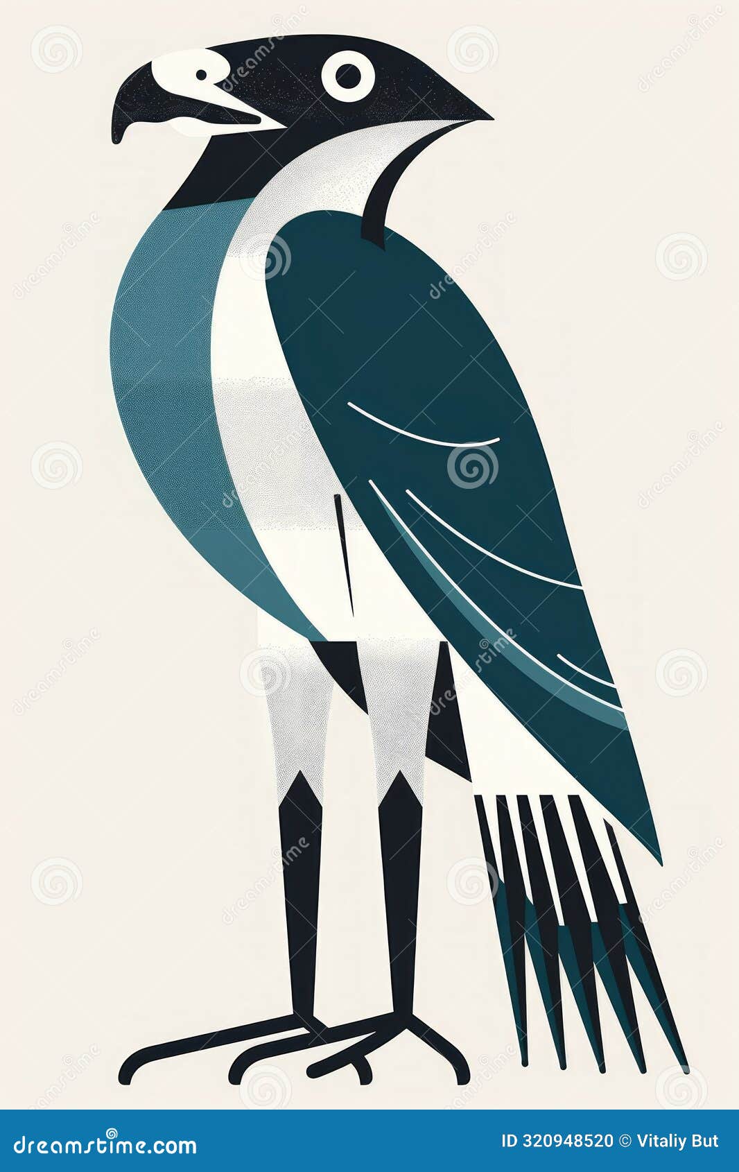 Stylized Illustration of a Hawk Standing on a White Background Stock ...