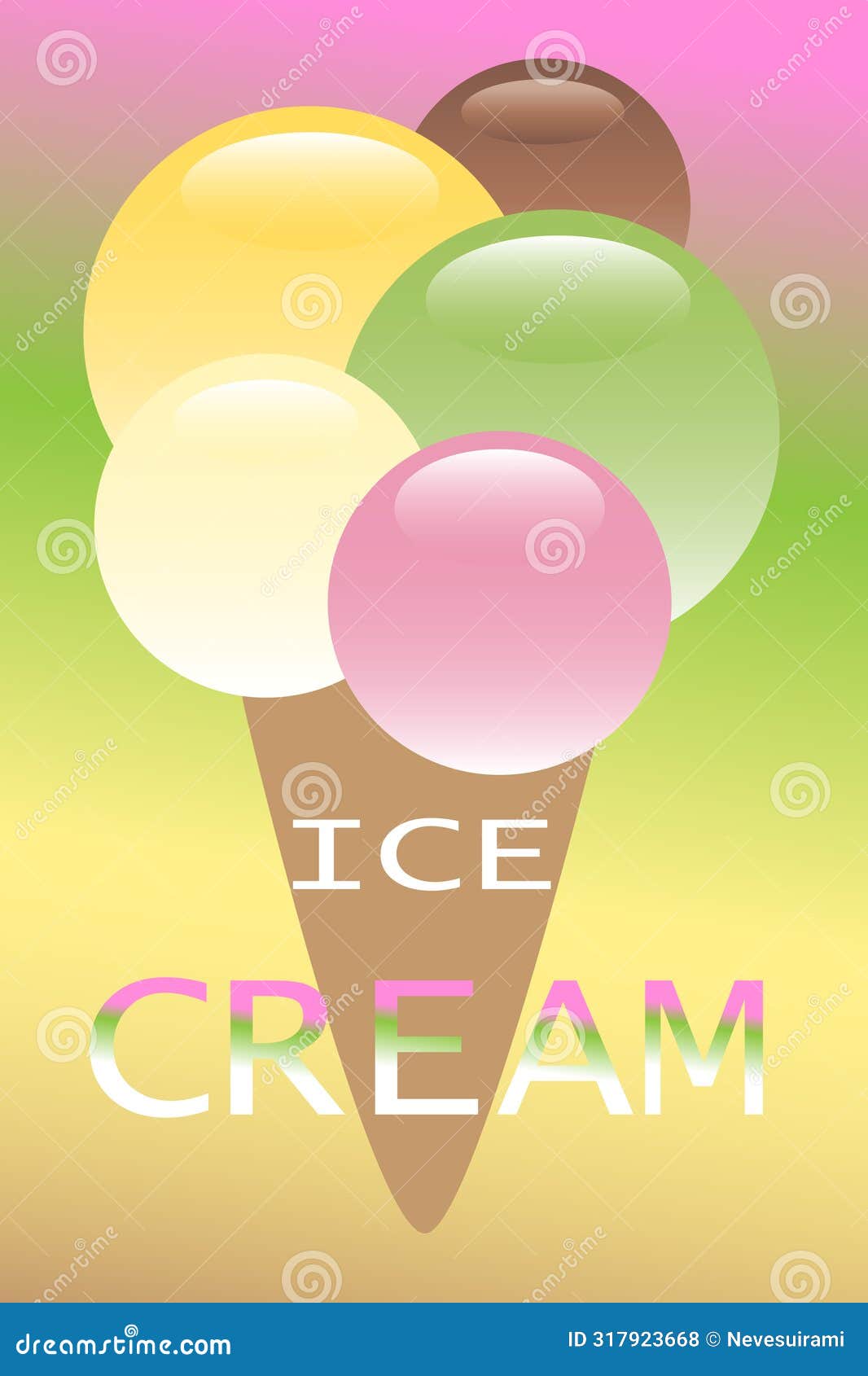 Stylized Illustration of an Ice Cream with Various Flavors Stock Vector ...