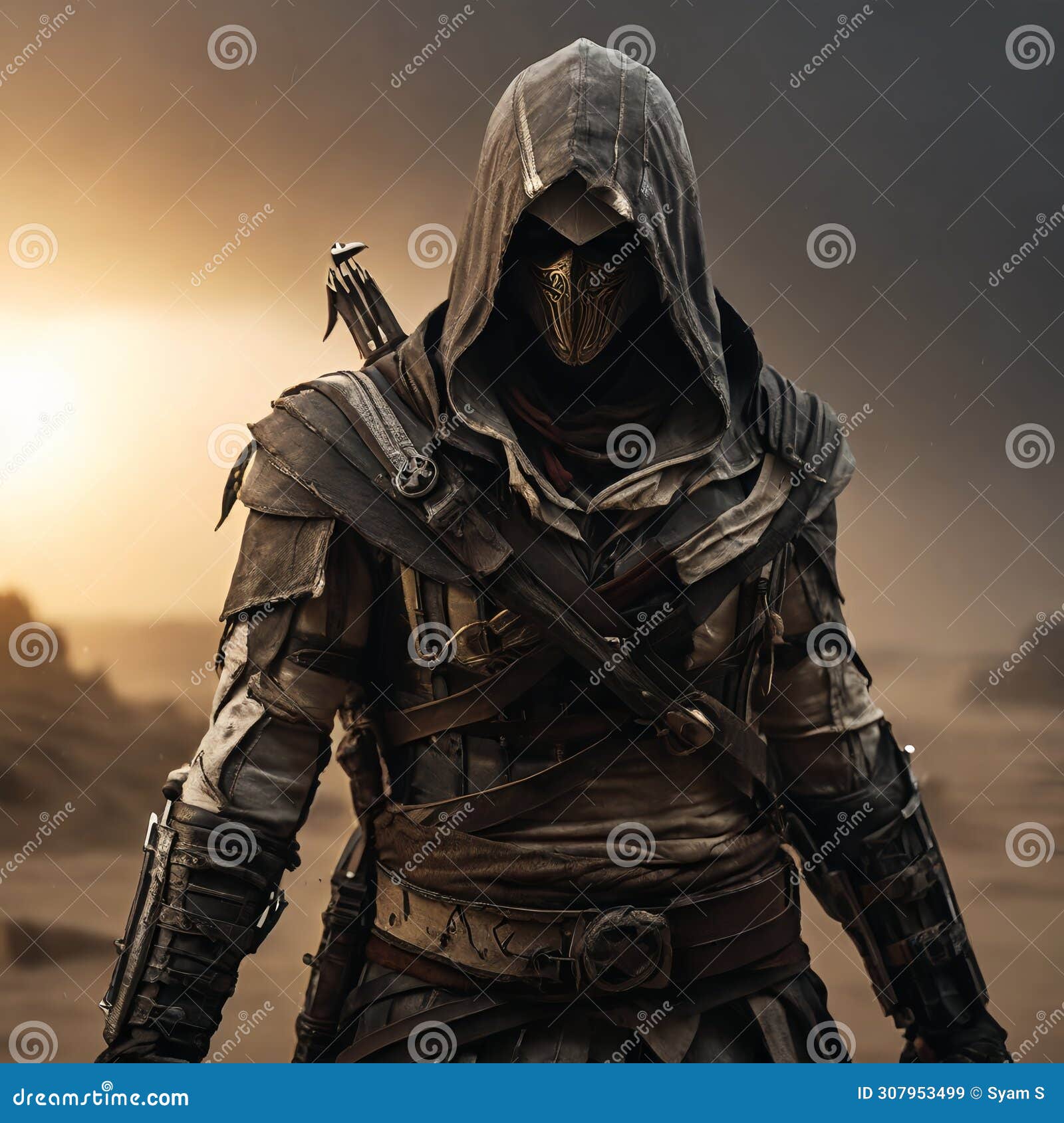 Stylized Illustration of a Killer with Two Daggers in His Hands in the ...