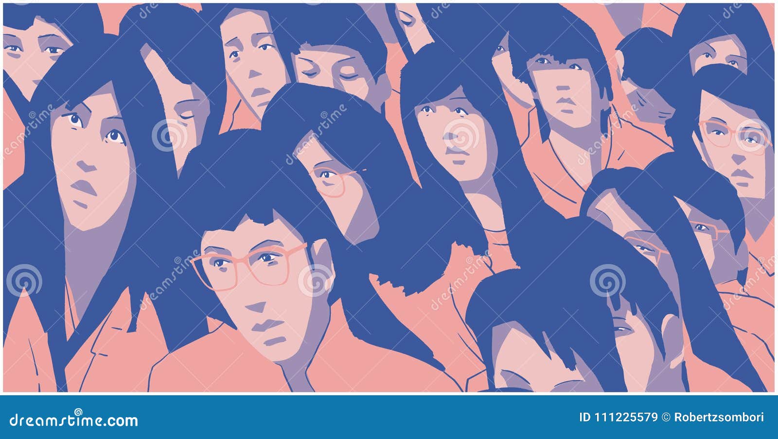 Stylized Illustration of Large Group of Asian Students Protesting Stock ...