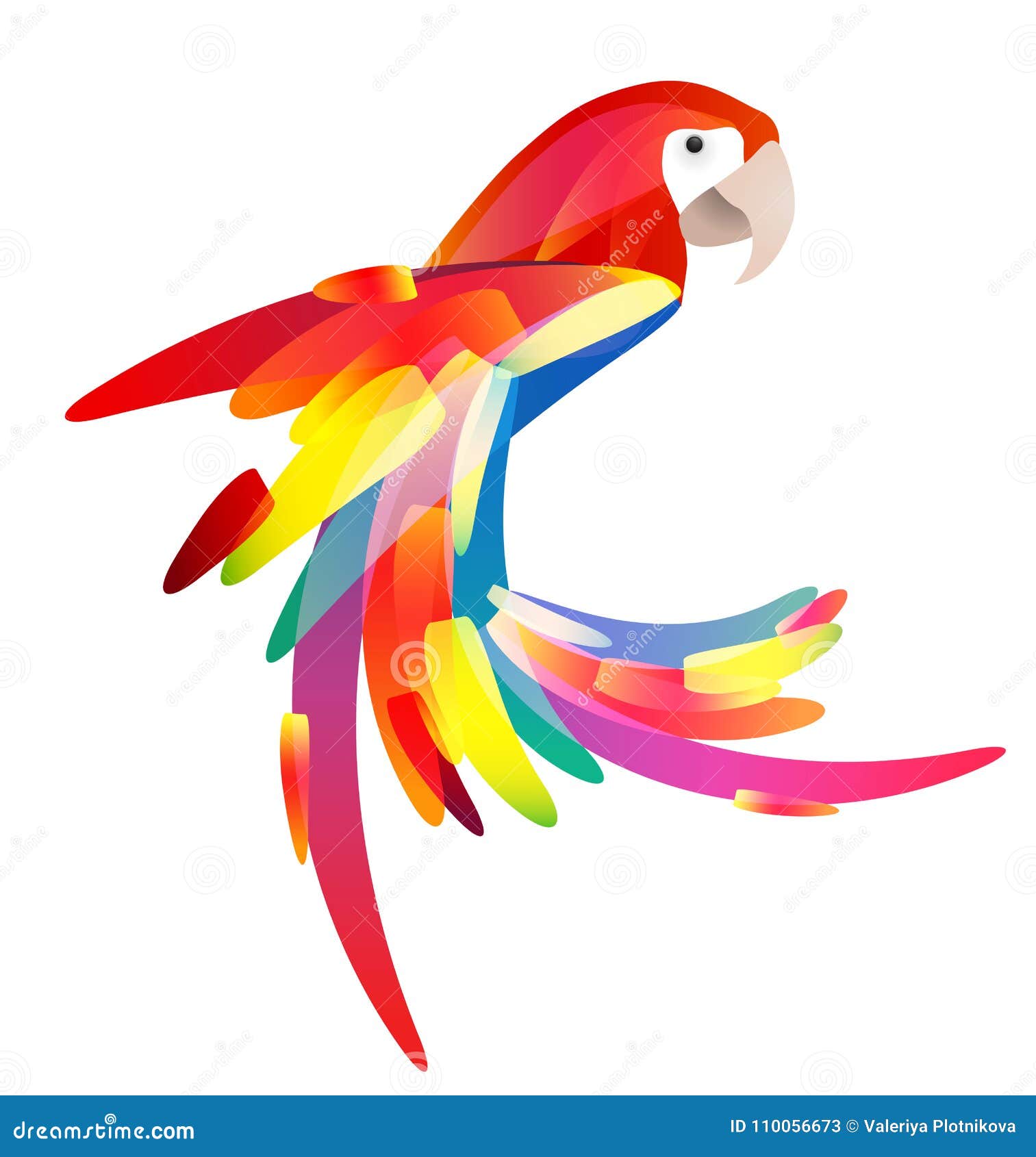 Stylized Illustration of a Parrot with a Multicolored Tail Stock Vector ...