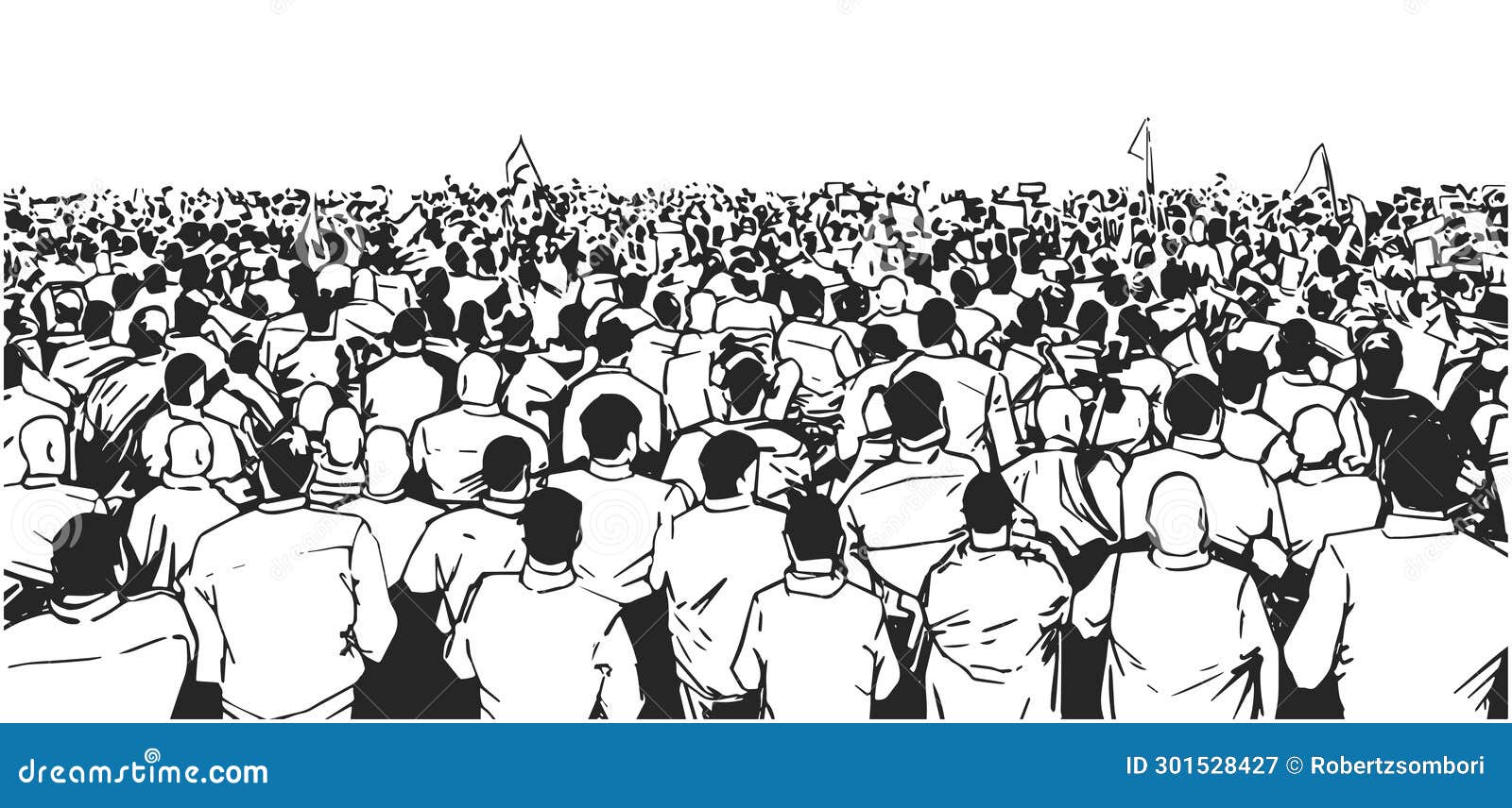 Stylized Illustration of Protesting Crowd in Perspective Stock Vector ...