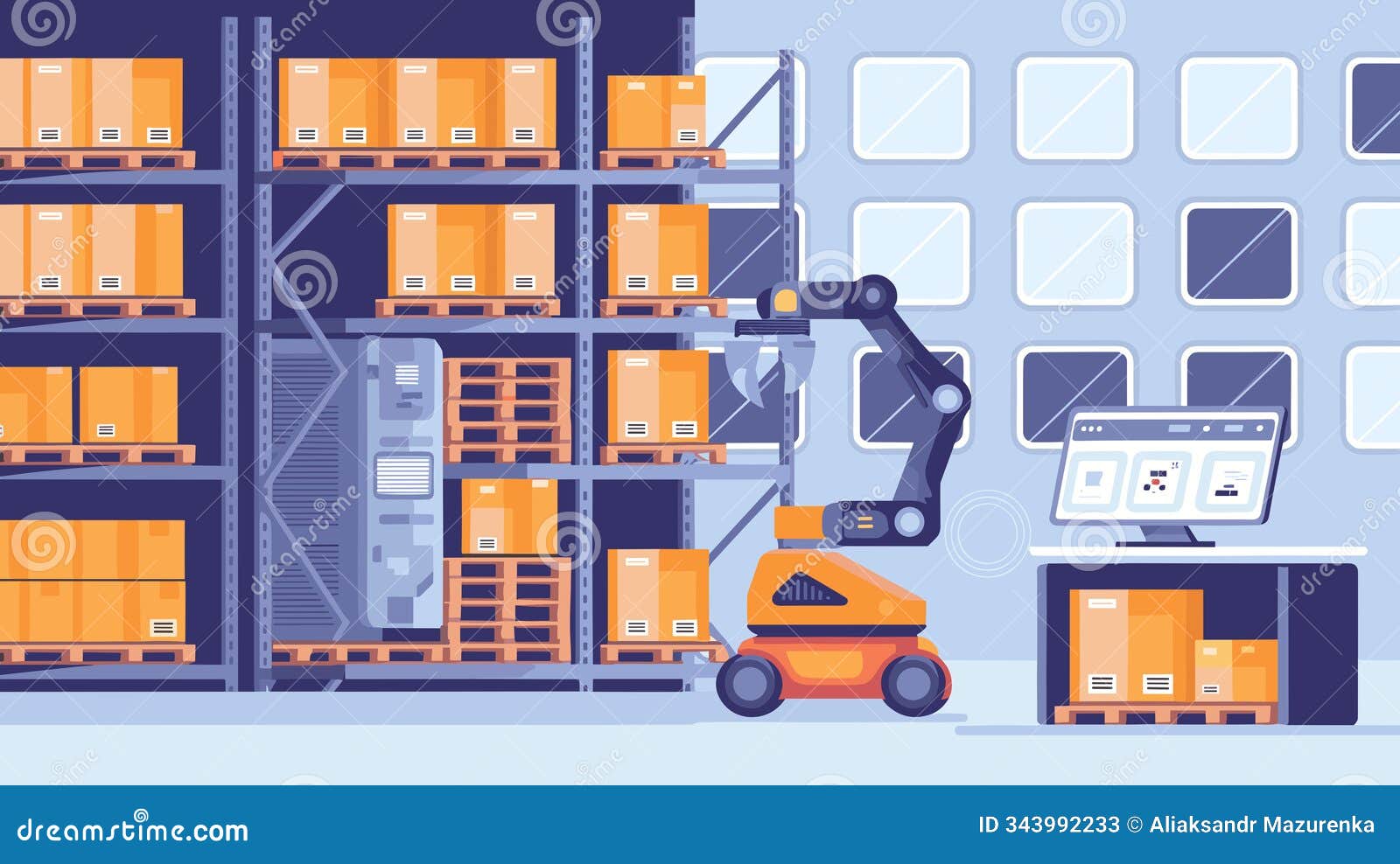 Stylized Illustration of Smart Warehouse Inventory System with RFID ...