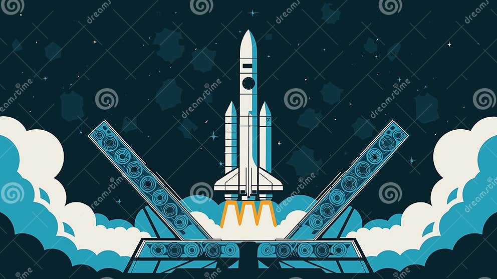 Stylized Illustration of Space Rocket Launch, Emphasizing Power. Stock ...