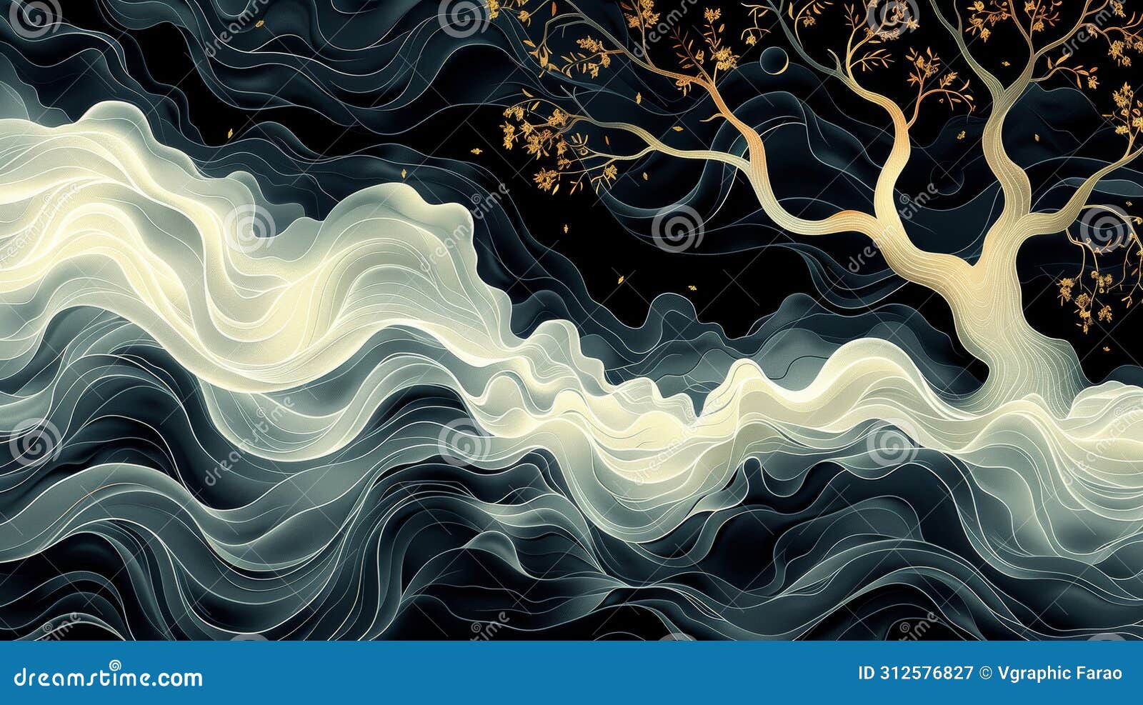 Stylized Illustration of a Tree with Wavy Patterns Stock Image - Image ...
