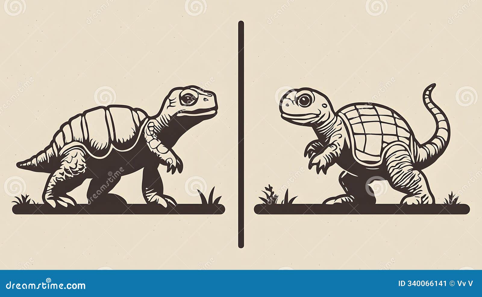 Stylized Illustration of Two Prehistoric Turtles. Stock Illustration ...