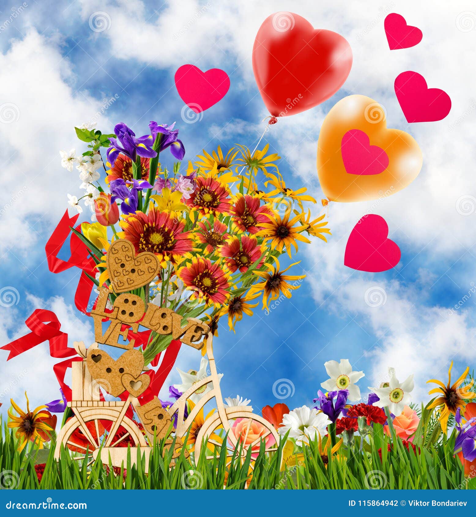 Stylized Image of Bicycle and Balloons Close-up Stock Photo - Image of ...