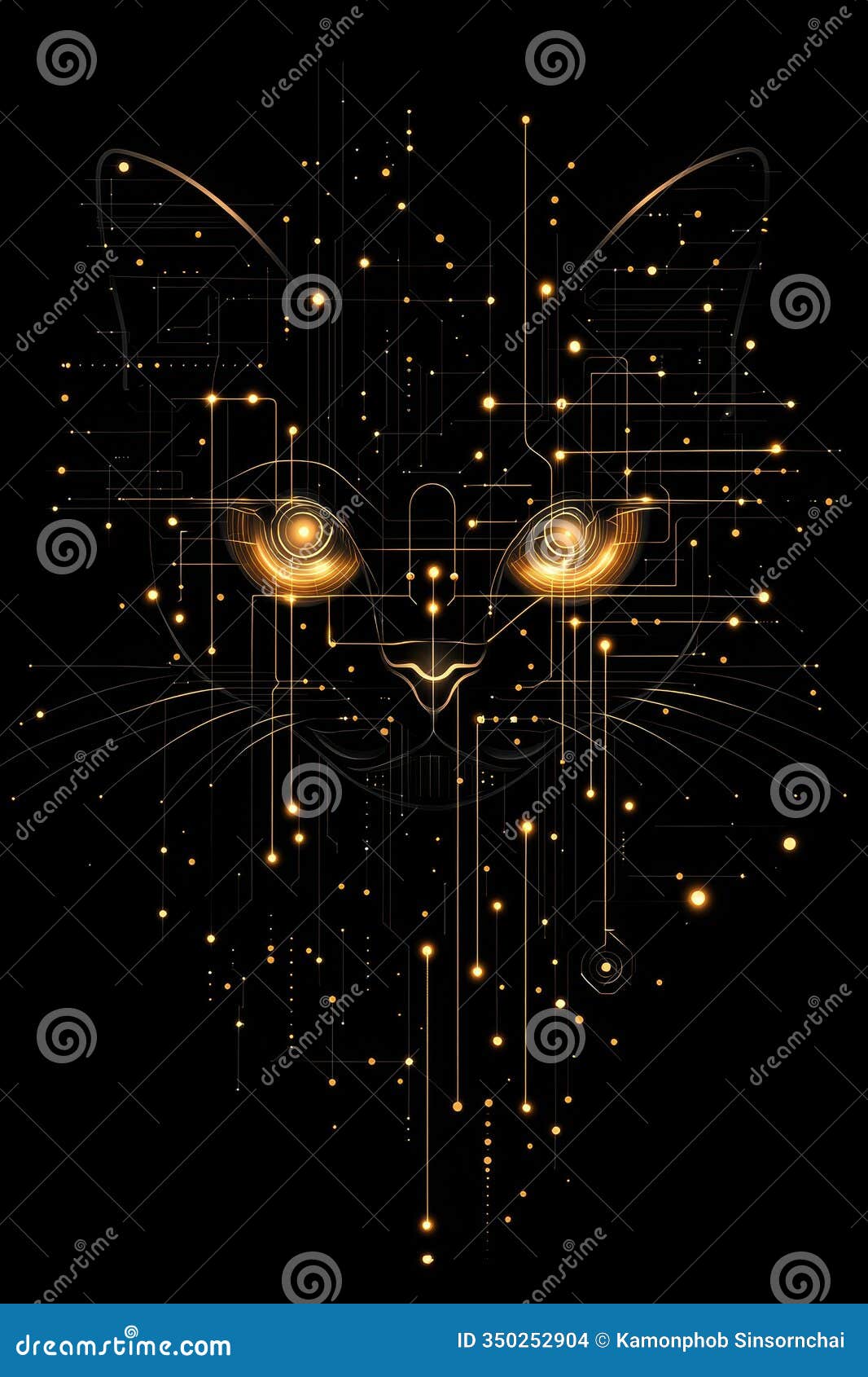 Tech Cat Face Circuitry AI Digital Pet Stock Illustration ...