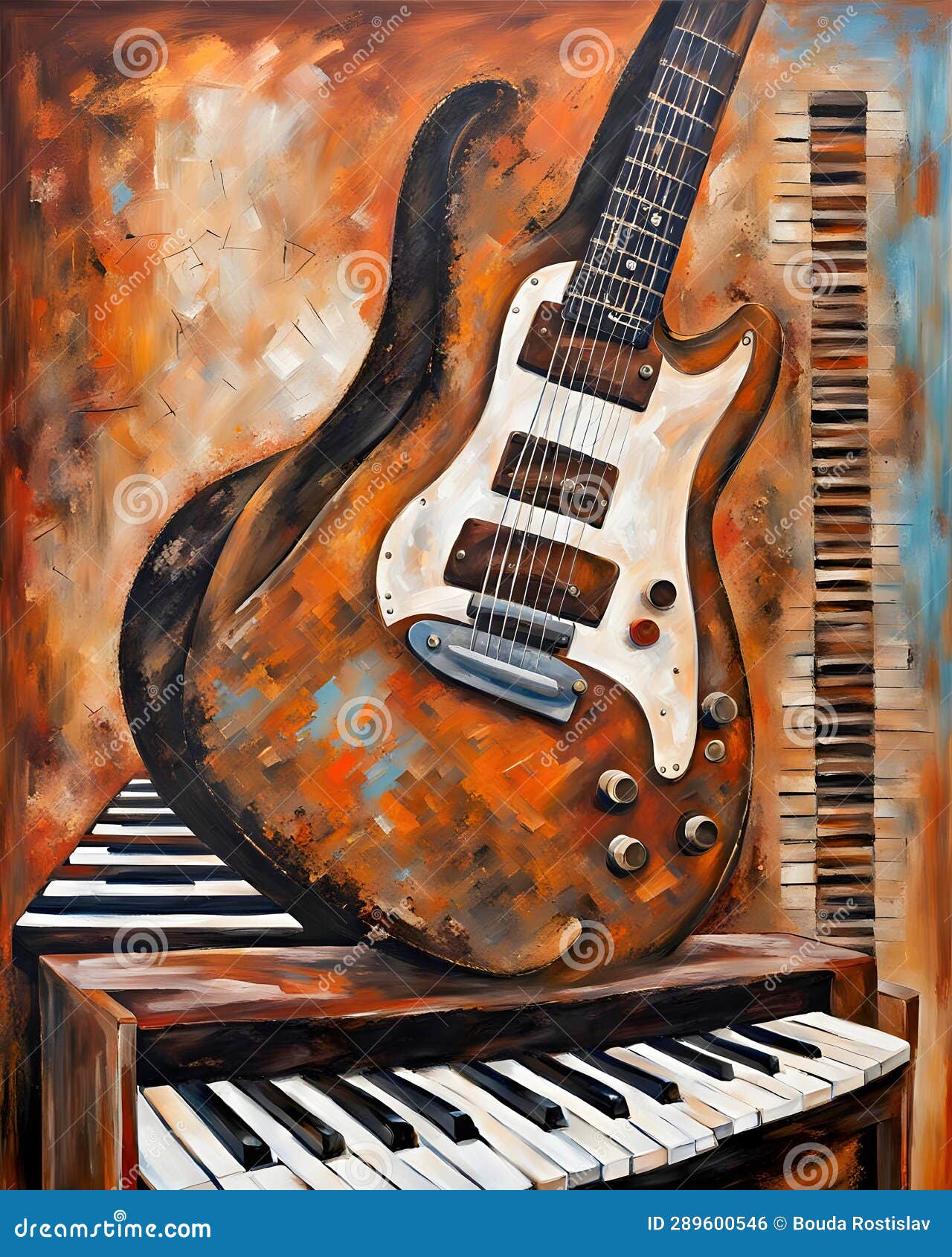 Stylized Image of Electric Guitar and Keyboard Stock Illustration ...