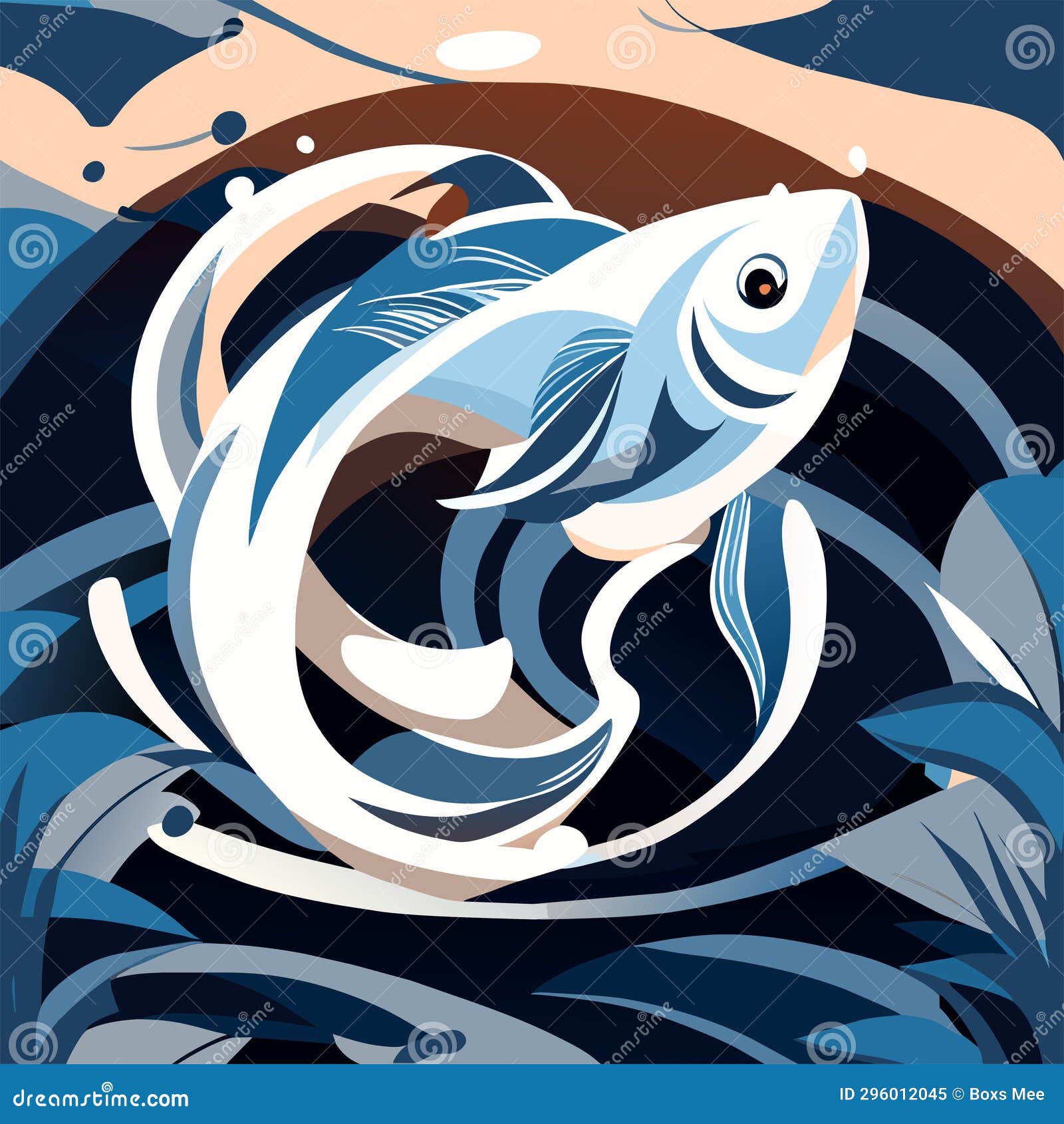 A Stylized Image of a Fish Swimming in the Water. Vector Illustration ...