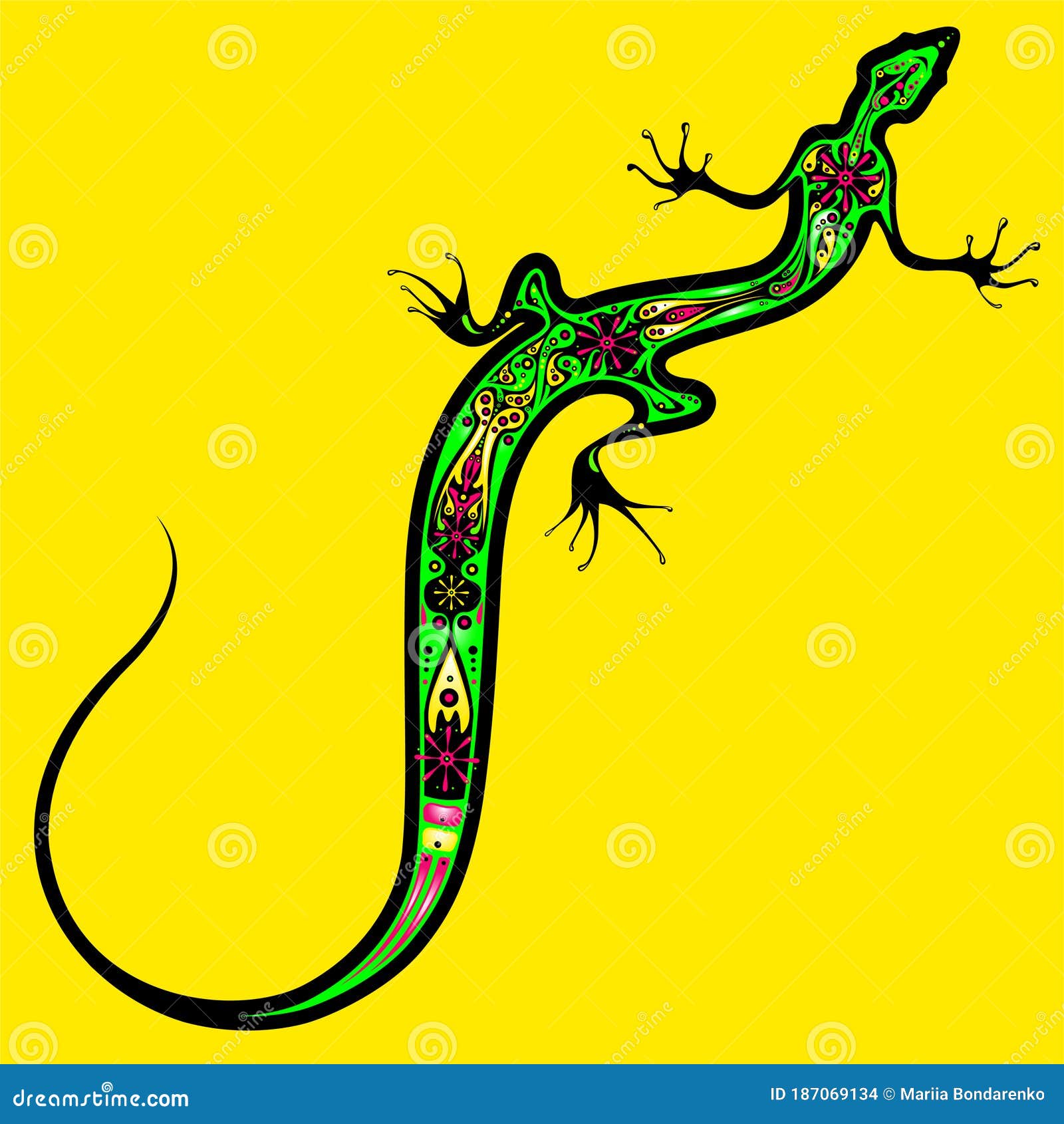 Stylized Image of Lizard with Decorative Floral Pattern Stock Vector ...