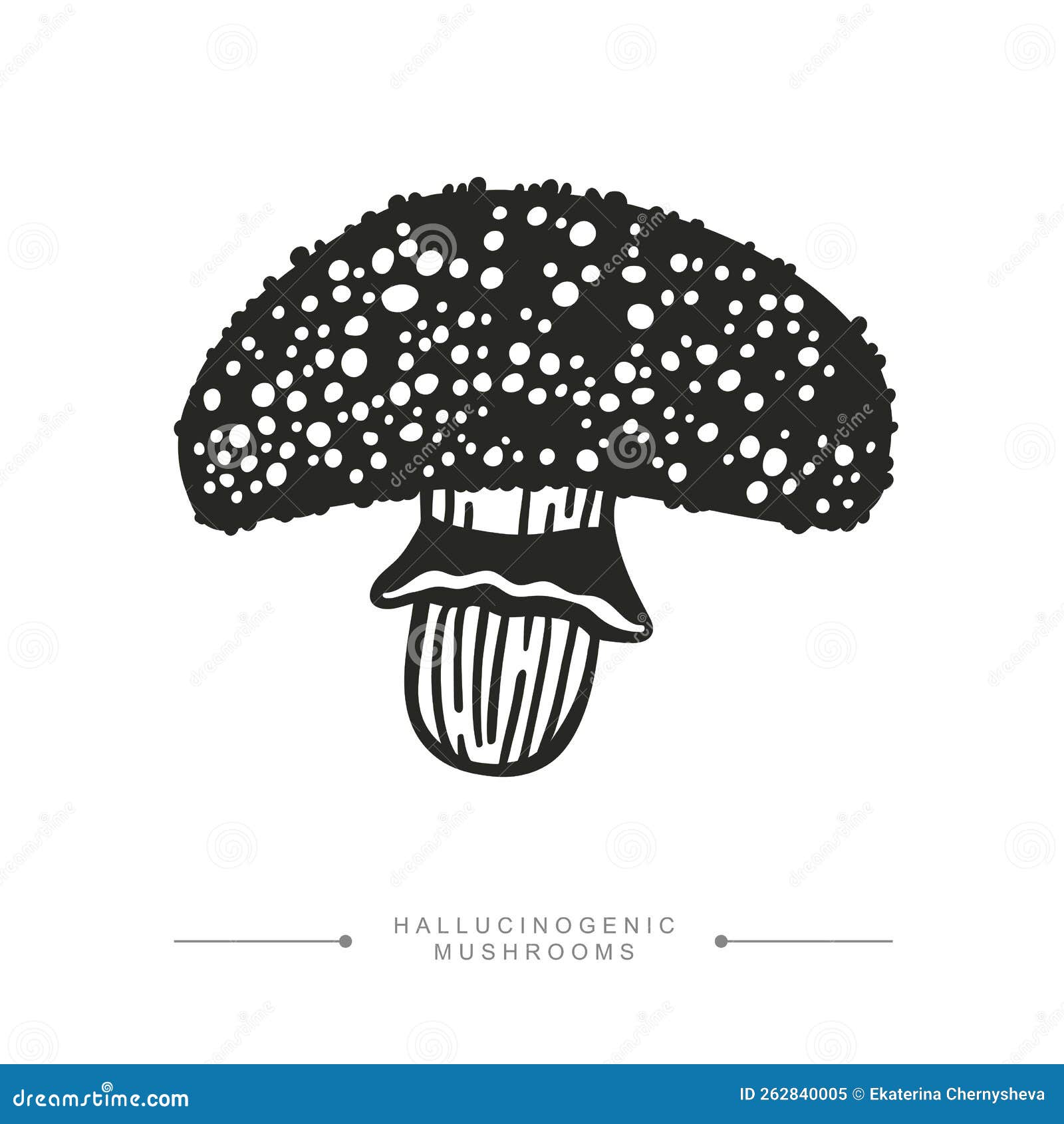 A Stylized Image of a Psilocybin Mushroom. Black and White Drawing of a ...
