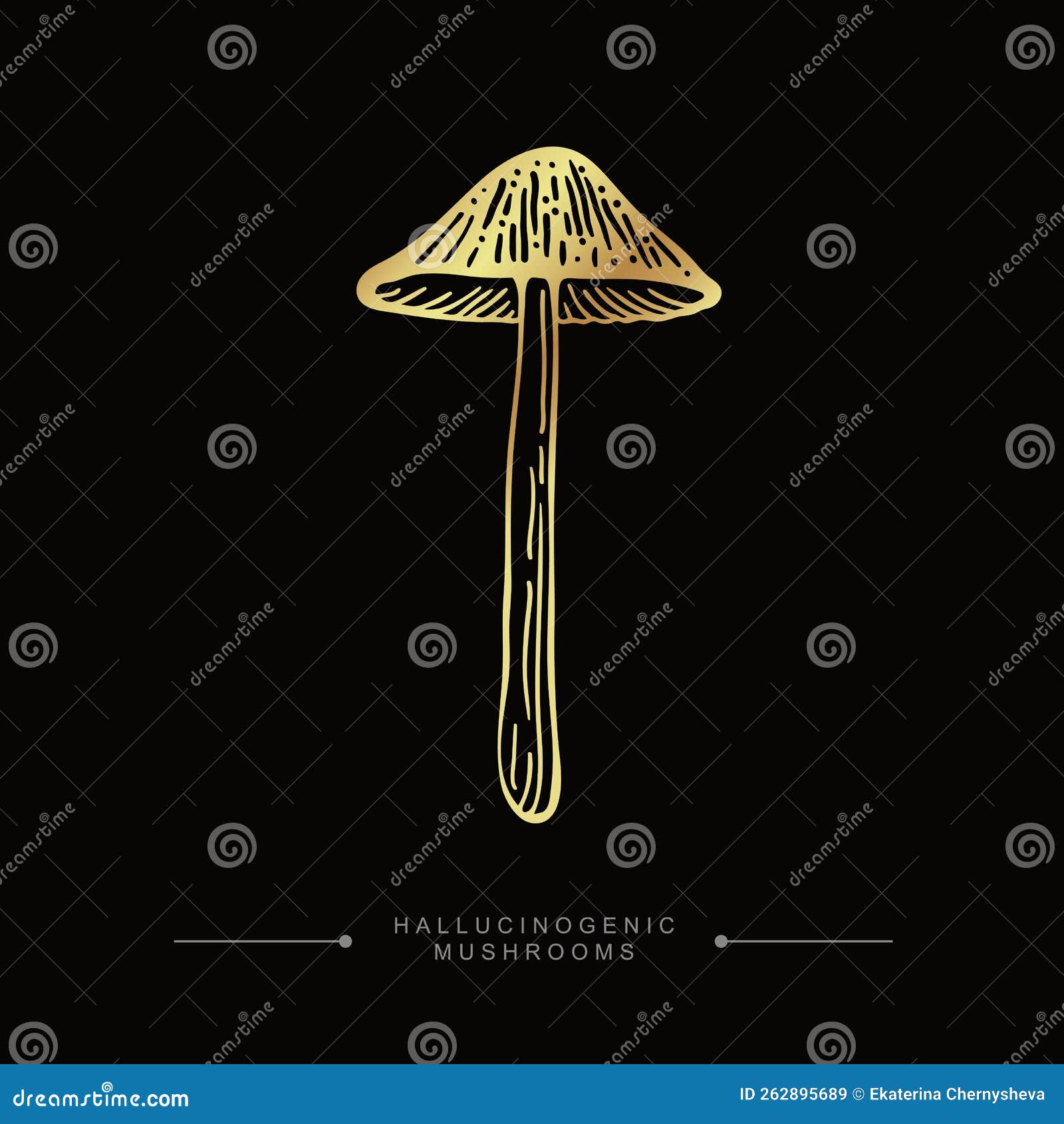 A Stylized Image of a Psilocybin Mushroom. Golden Drawing of ...