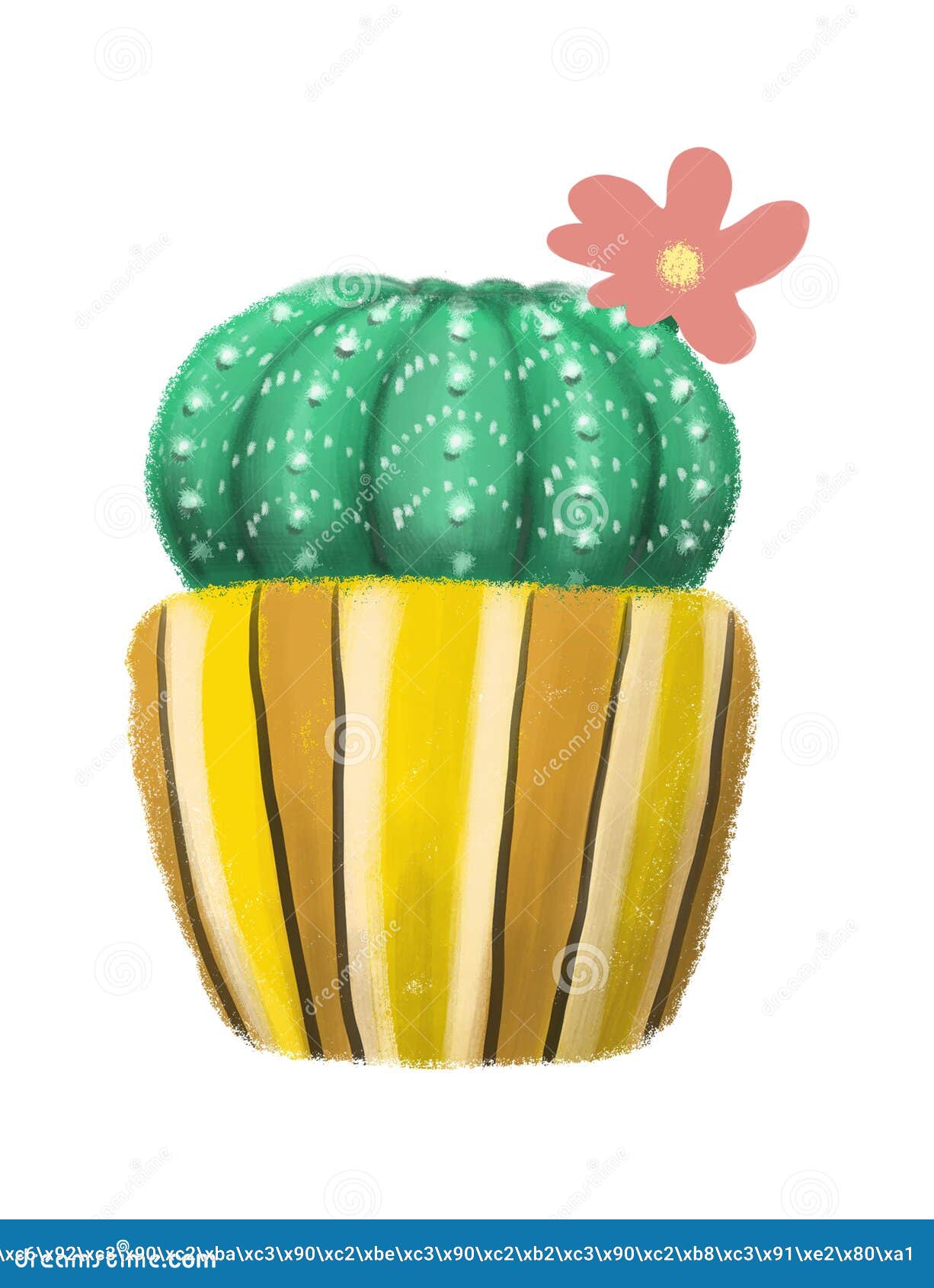 Stylized Image of a Small Flowering Cactus Stock Illustration ...