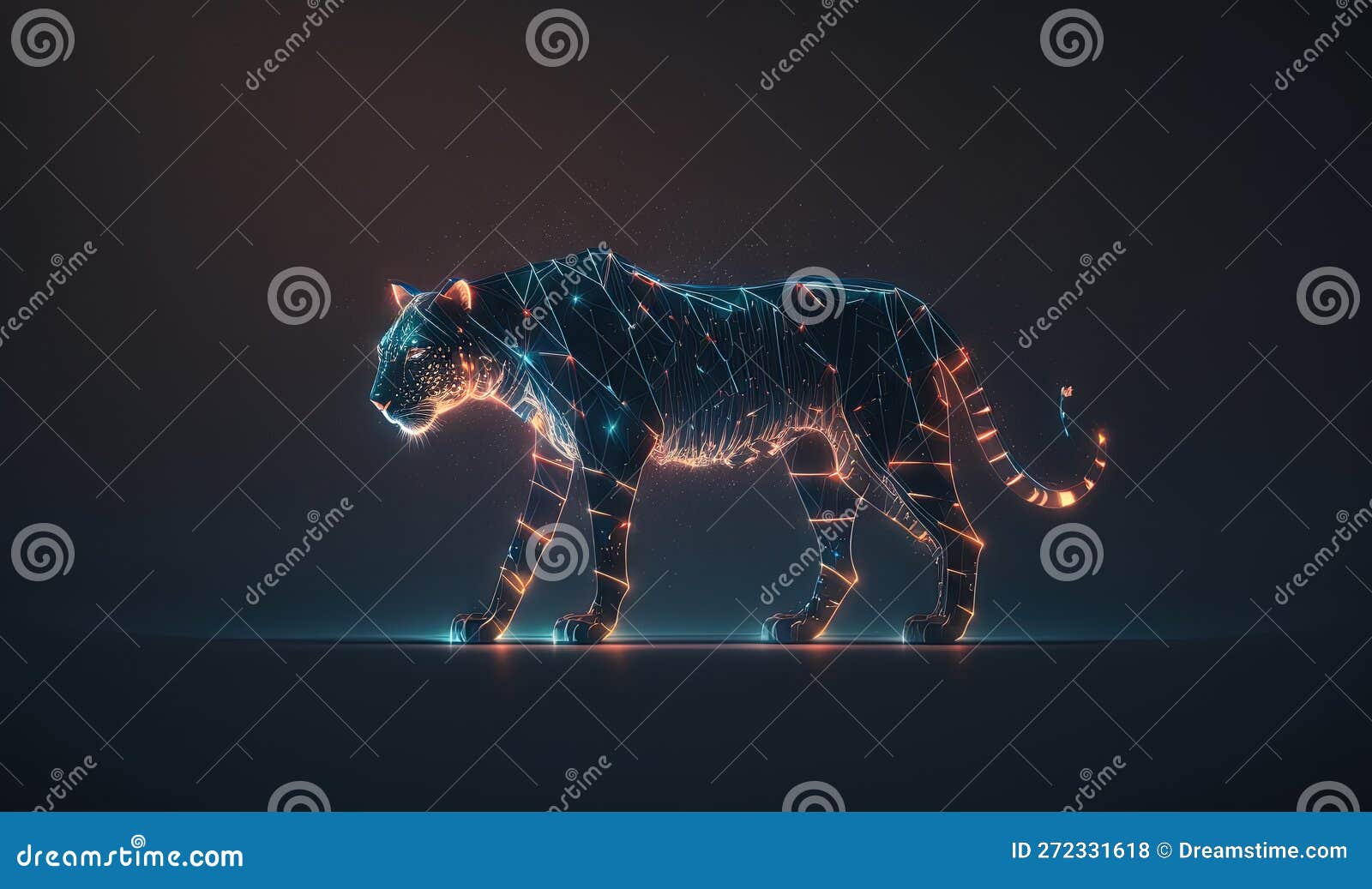 A Stylized Image of a Tiger with Glowing Lines and Dots Stock ...