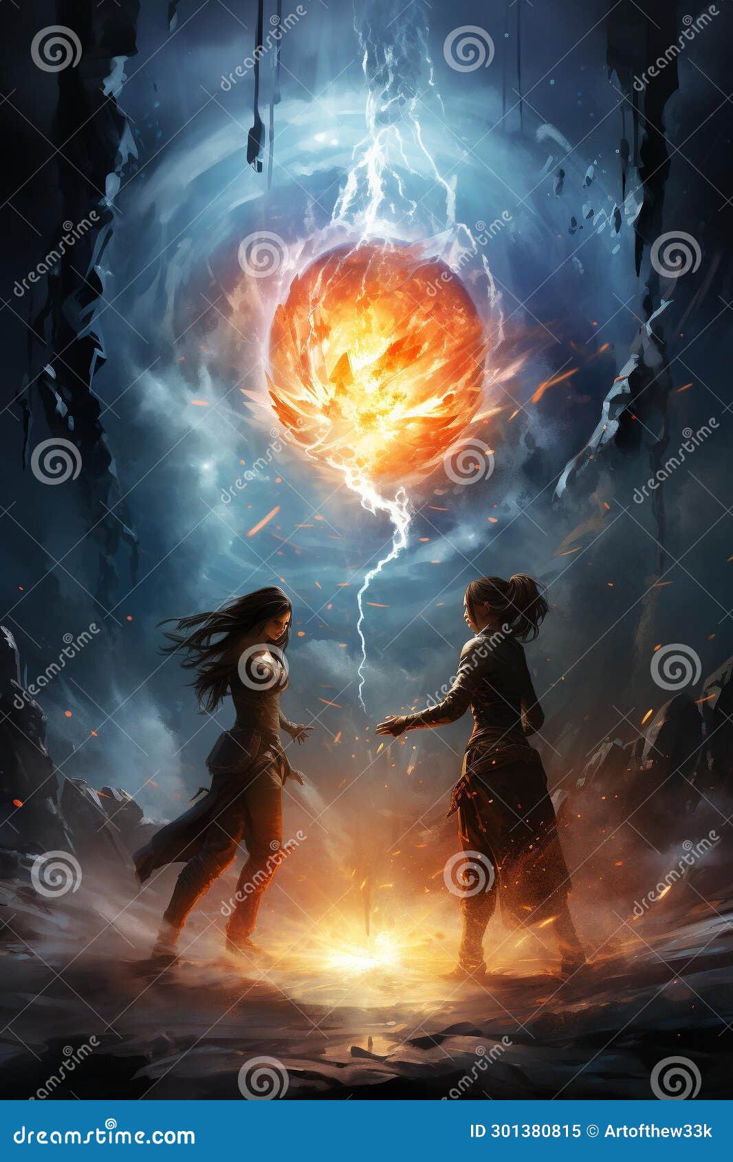 A Stylized Image of Two Opposing Forces Colliding, Such As Fire and Ice ...