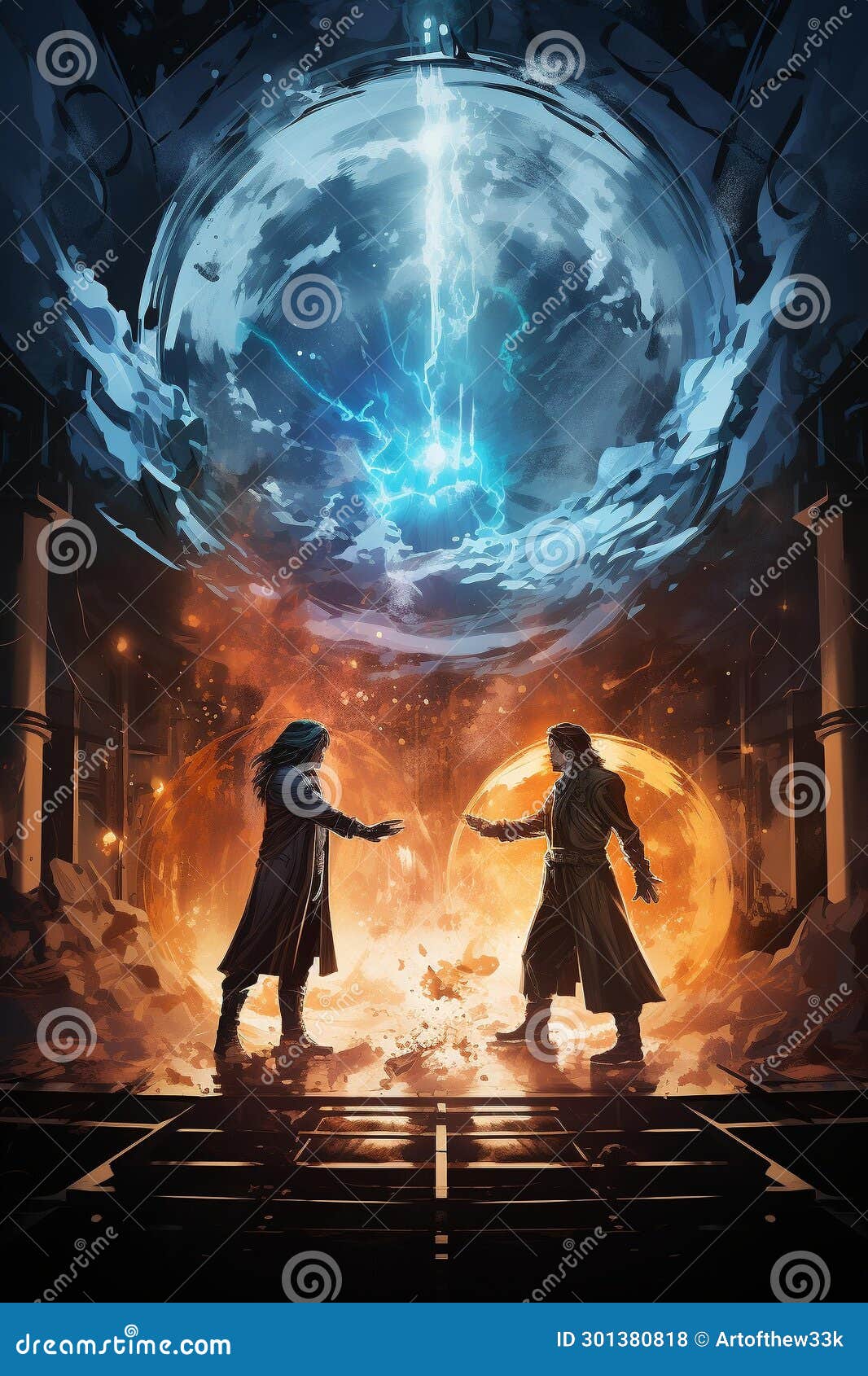 A Stylized Image of Two Opposing Forces Colliding, Such As Fire and Ice ...