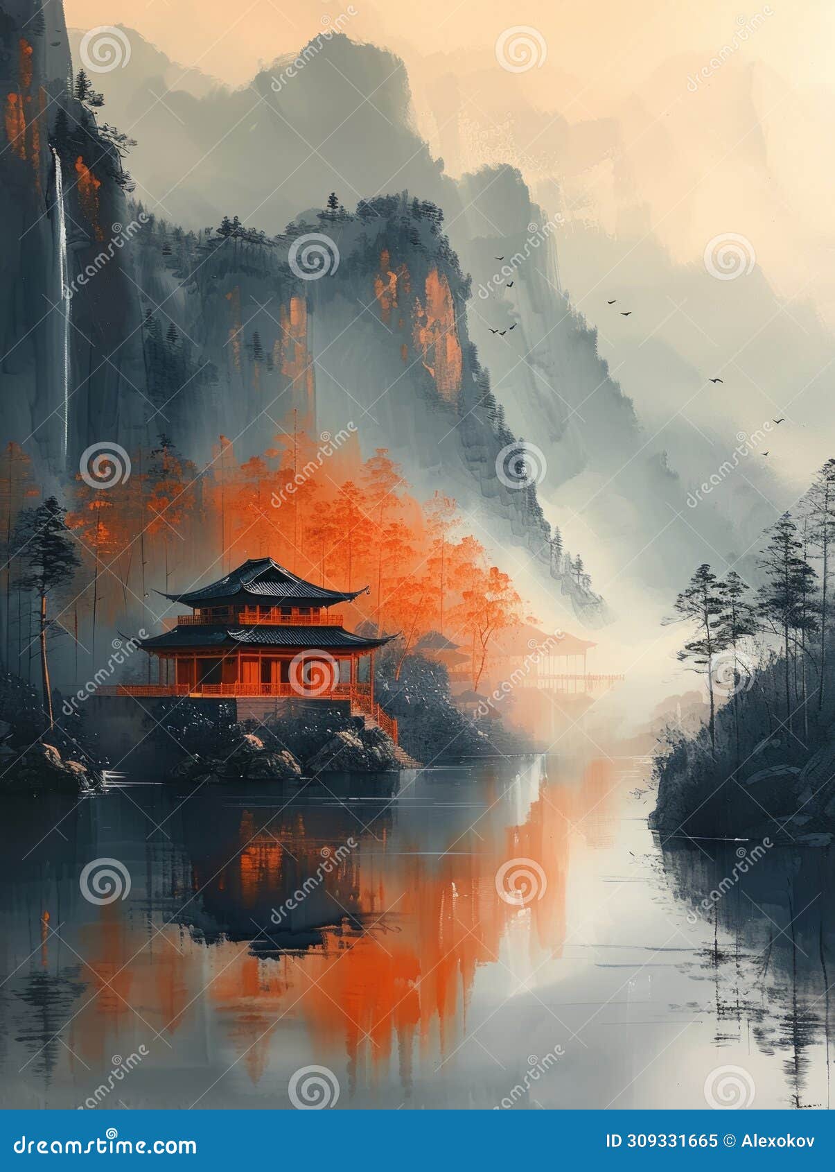 Stylized Ink Landscape Decoration Generative AI Stock Illustration ...