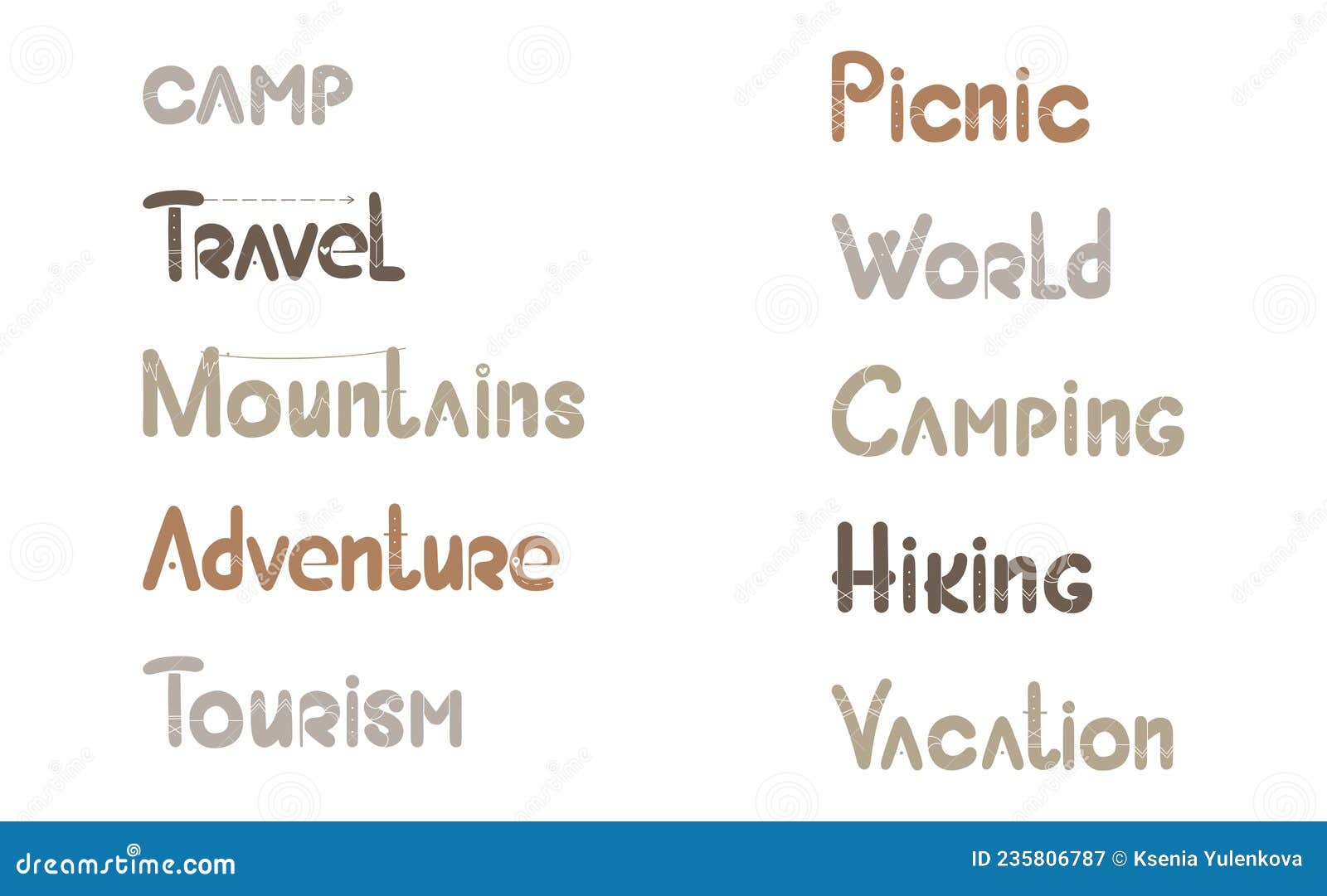 Stylized Inscriptions on the Theme of Tourism. Stock Vector ...