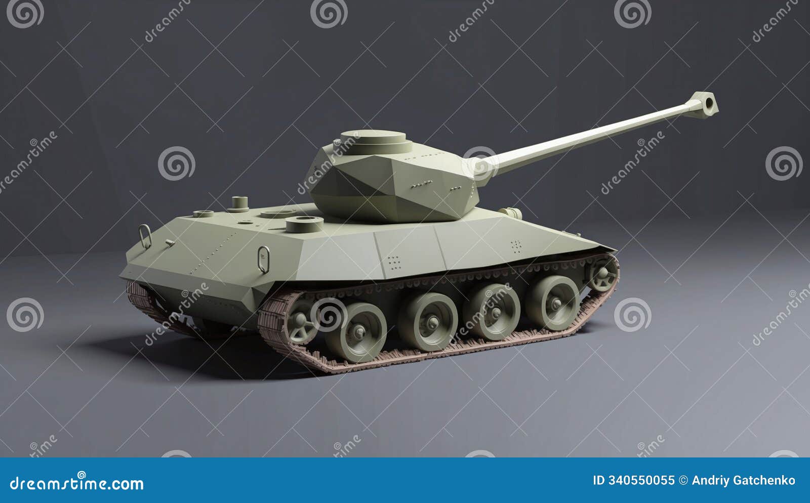 Stylized Isometric Low-poly Tank with Muted Green Color and Mechanical ...