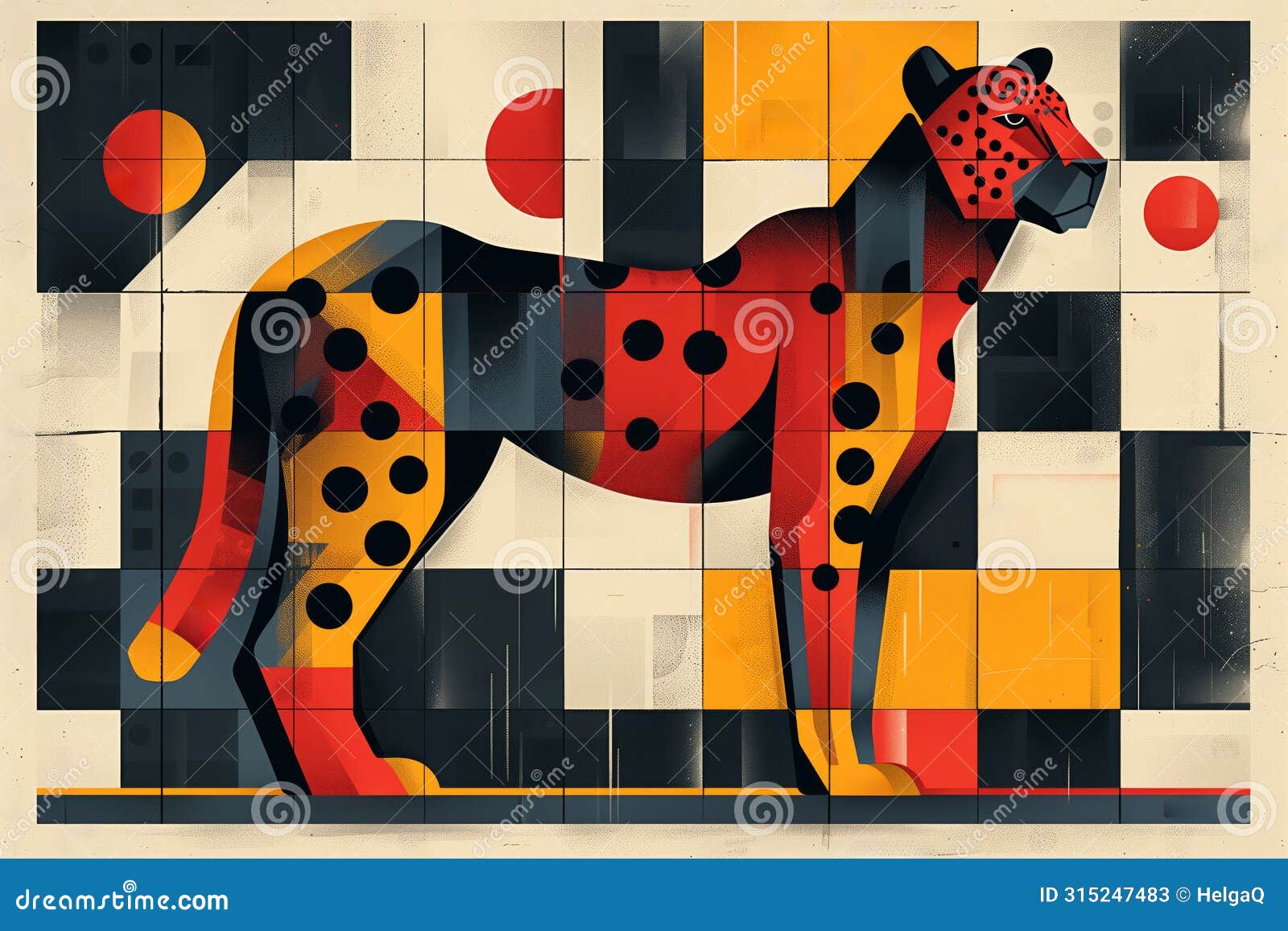 Stylized Jaguar Overlaying an Abstract Geometric Background with ...