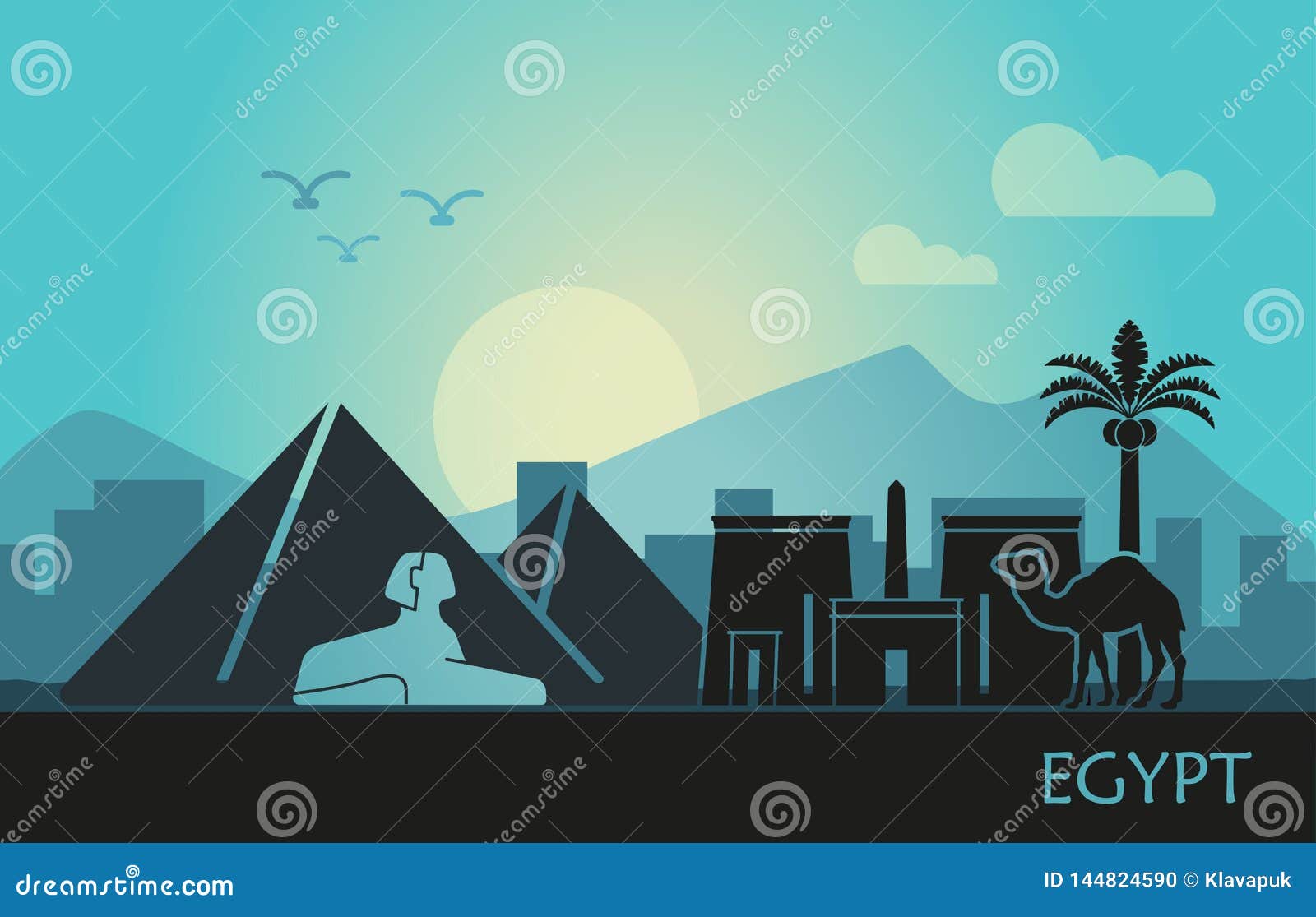 Stylized Landscape of Egypt at Sunset. Vector Illustration Stock Vector ...