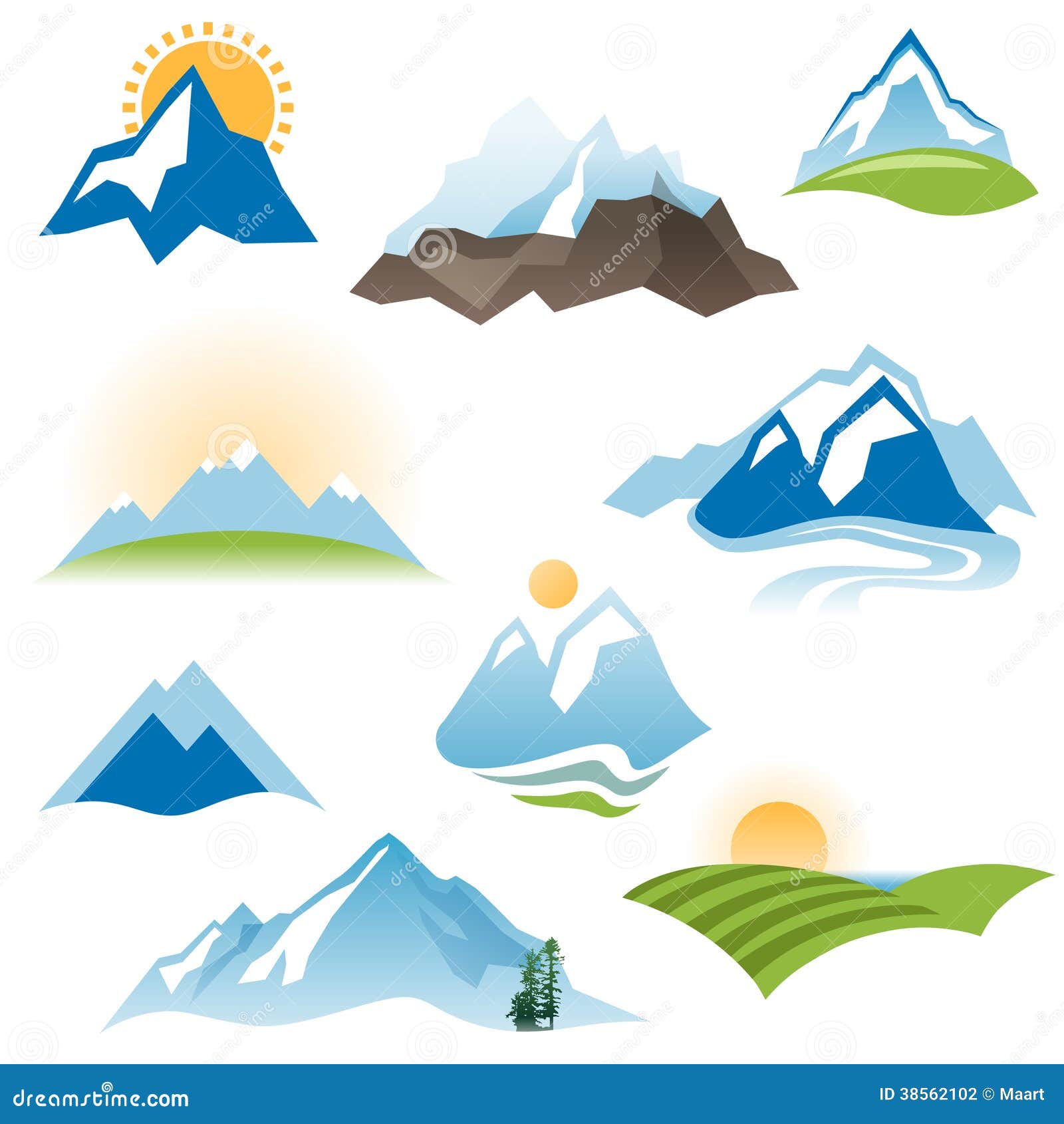 Stylized landscape icons stock vector. Illustration of meadow - 38562102