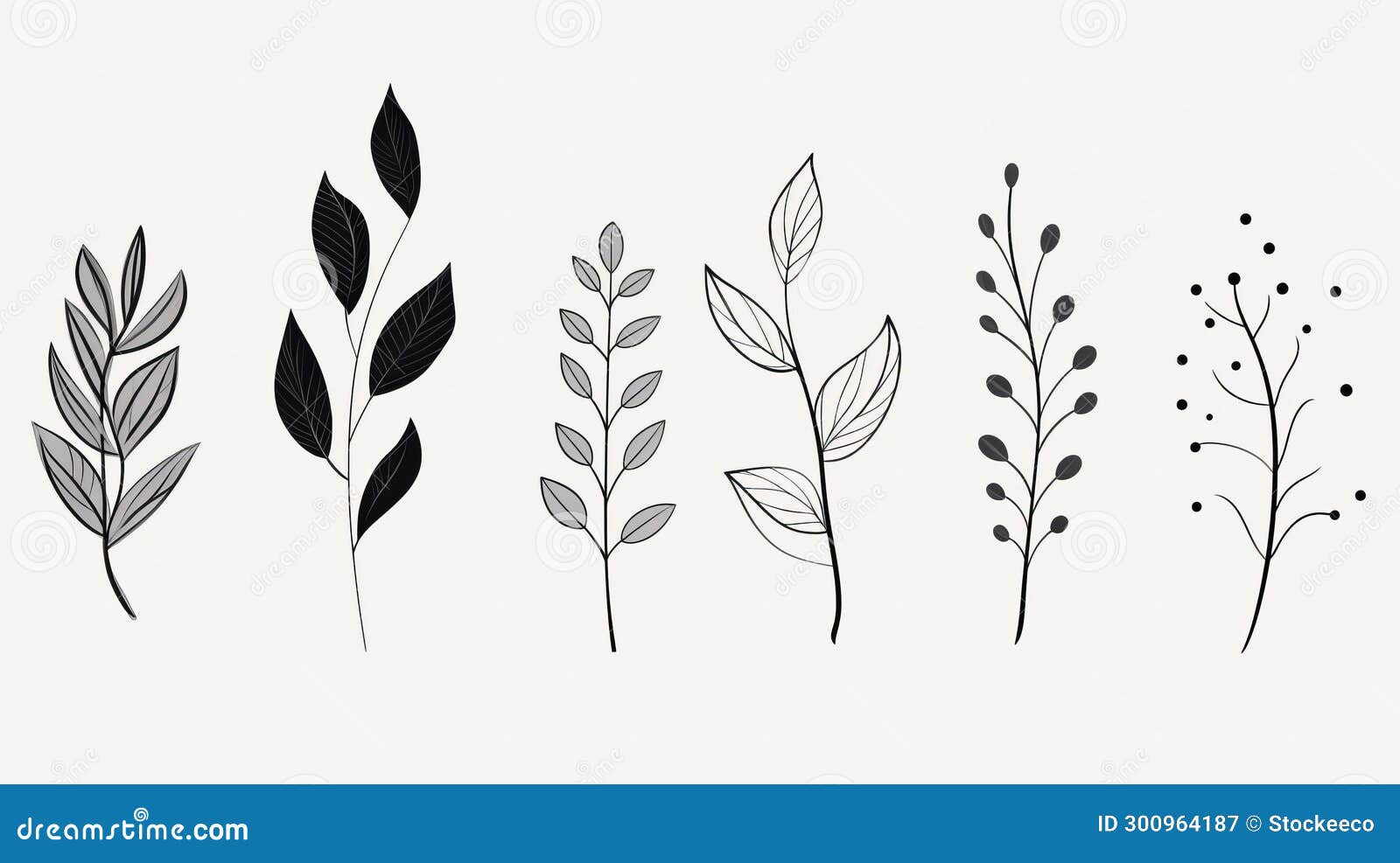 Stylized Leaves Set: Minimalist Line Work, Delicate Floral Studies ...