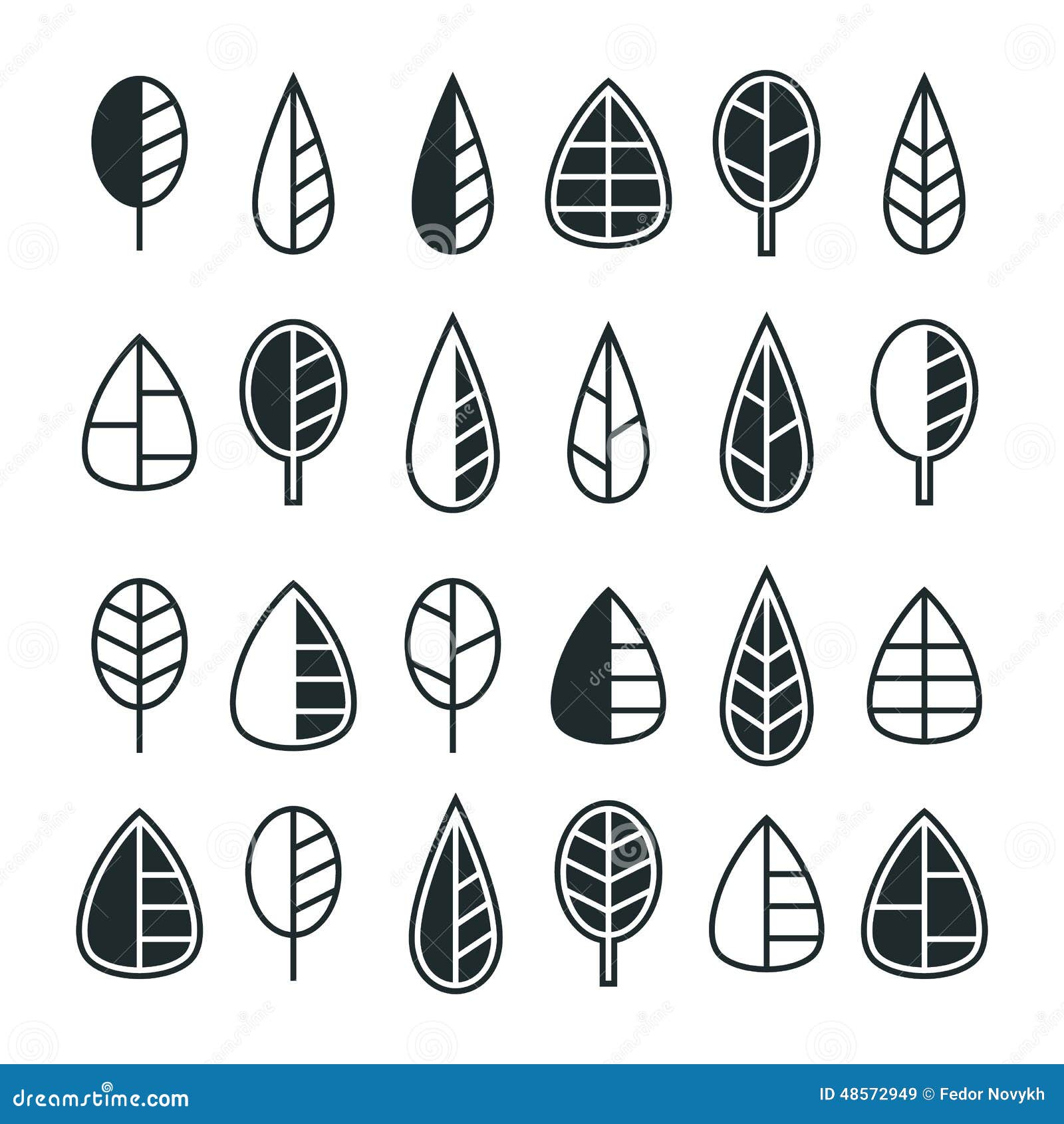 Stylized Leaves and Trees Icon Set Stock Vector - Illustration of ...