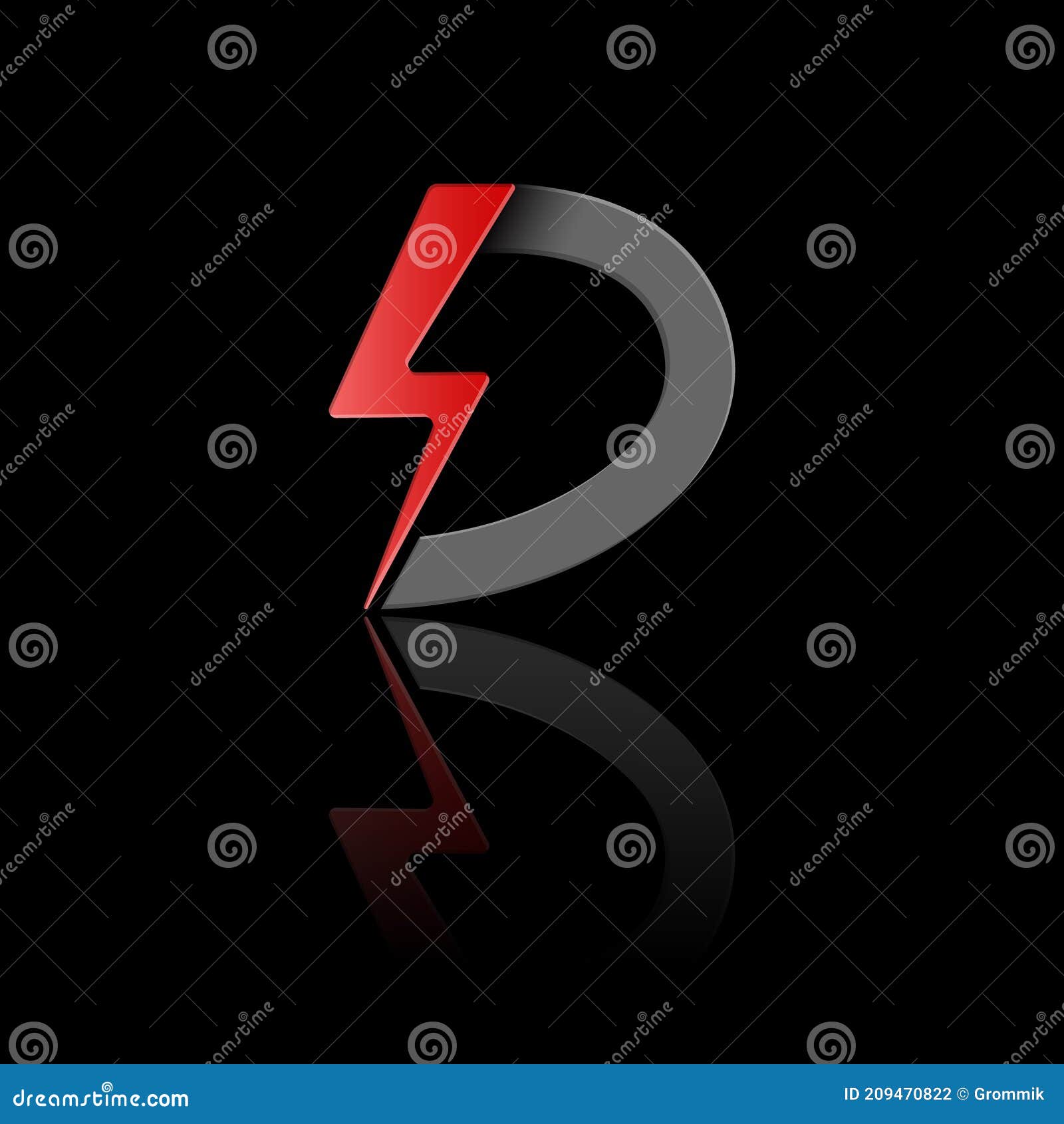 Stylized Letter D with Lightning and a Semicircle with Reflection ...