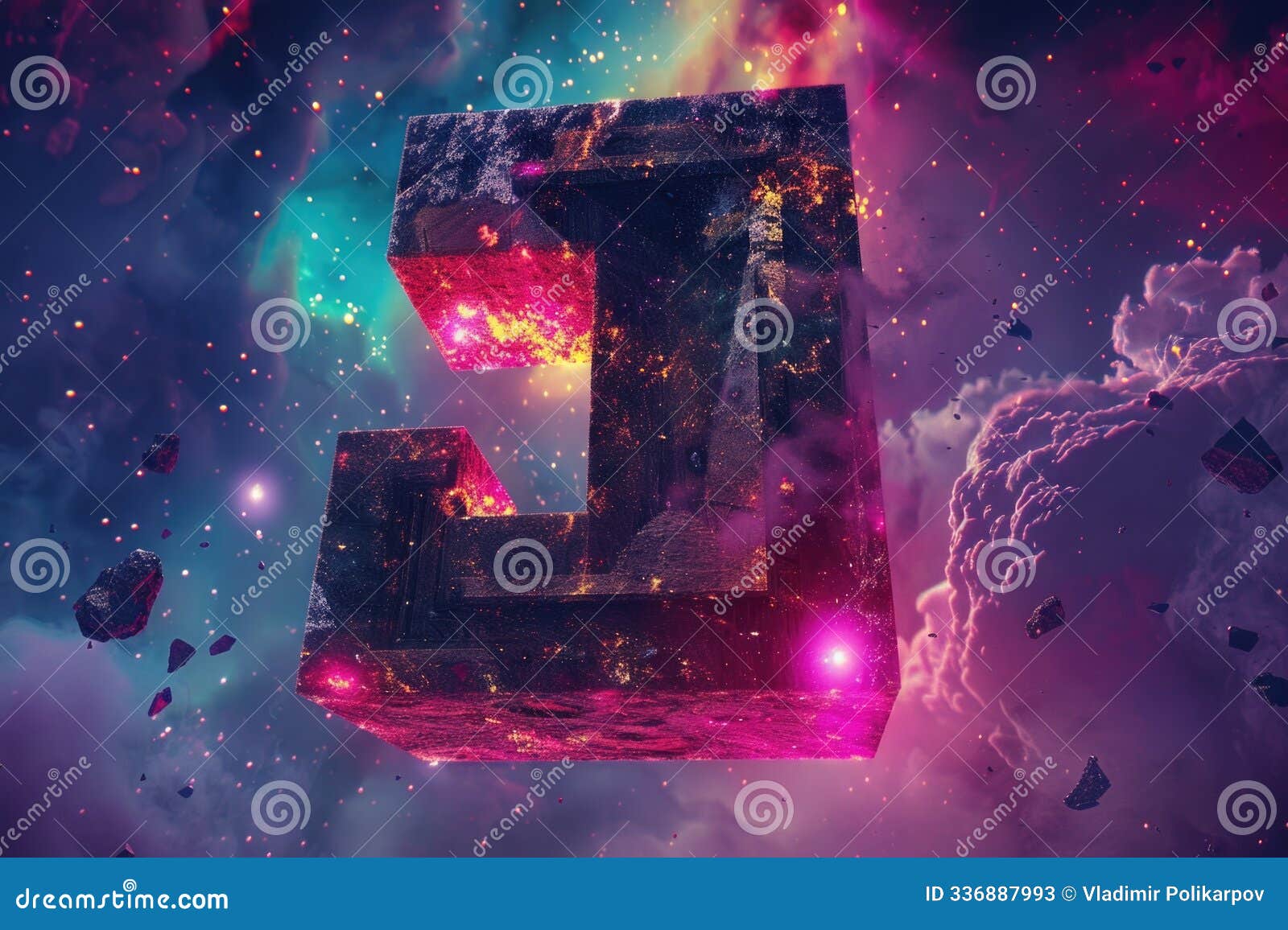 A Stylized Letter E Surrounded by Vibrant Clouds and Stars, Suitable ...